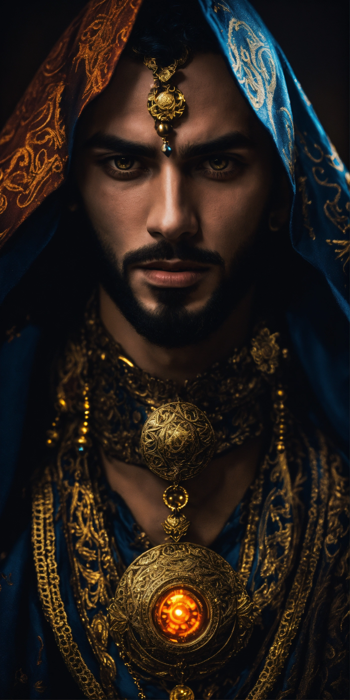 Lexica - Dark dramatic headshot of a young handsome Arabic evil ...