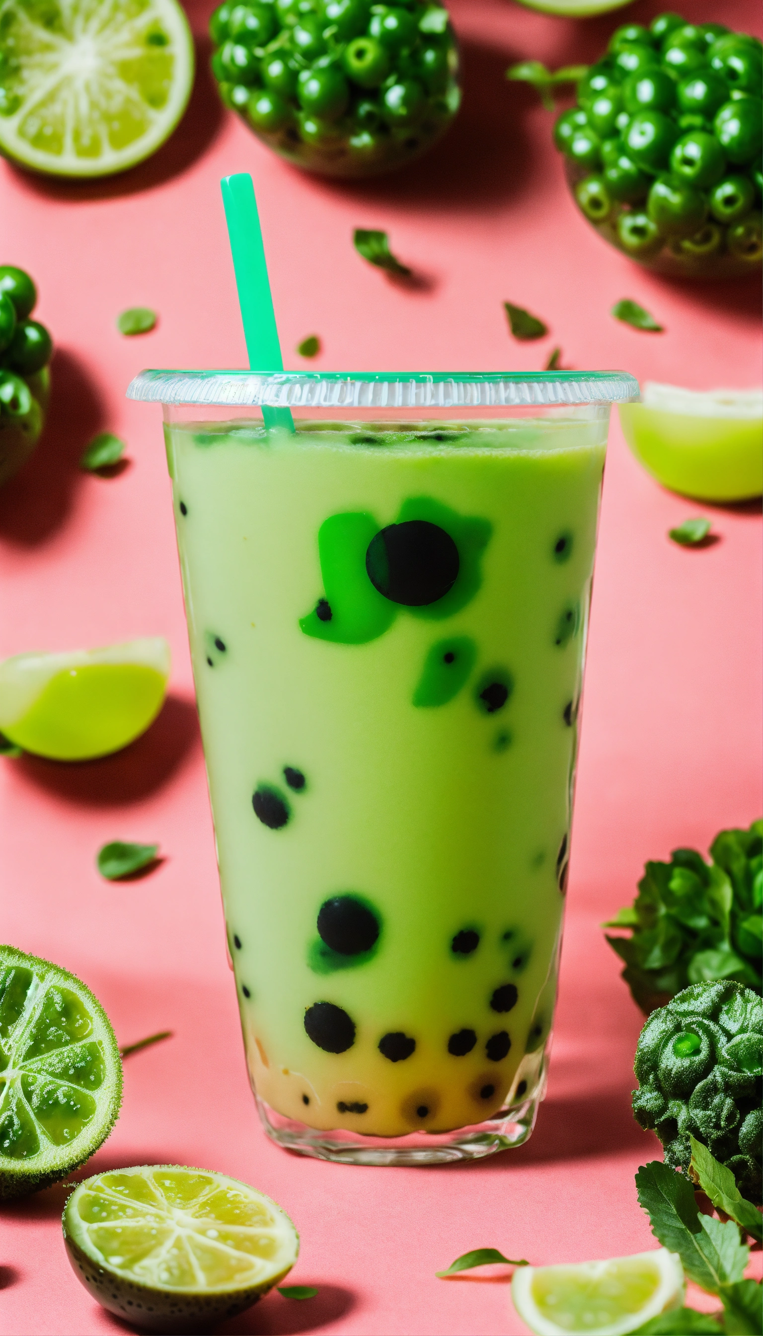 Lexica - Cute floating green boba tea. Stickers on cup. clear cup ...