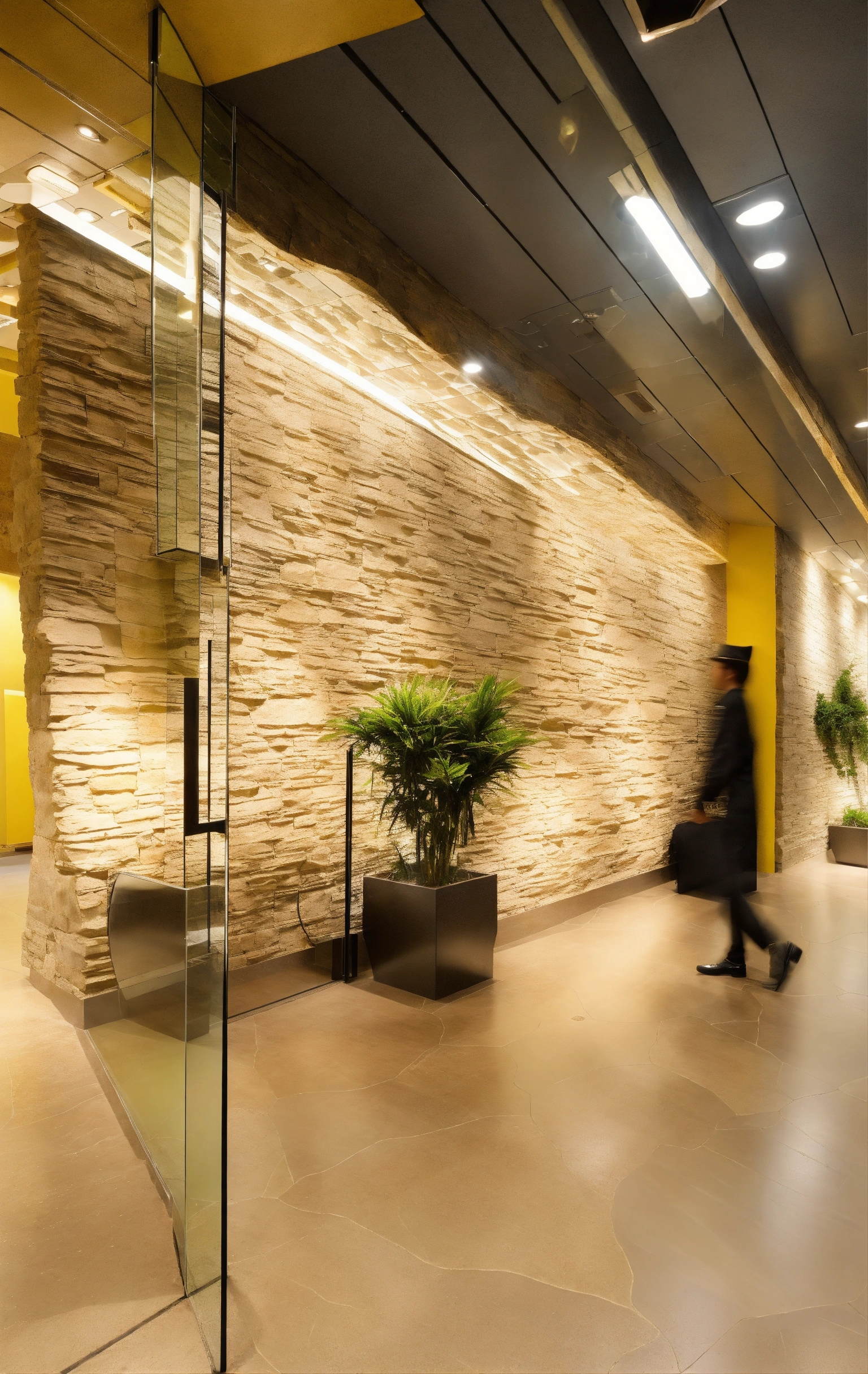 Lexica - Airport corridor, one side of the corridor full height glass ...