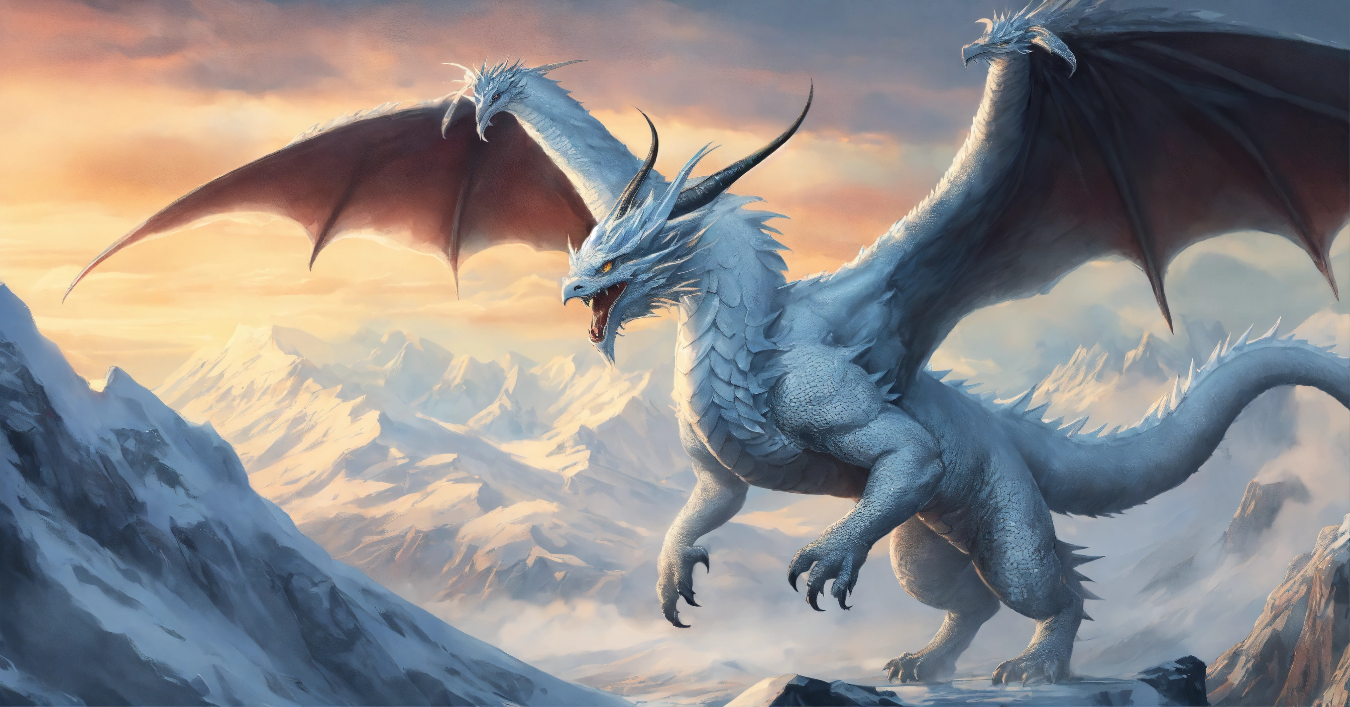 Lexica - Fine art, delicate detail, menacing, angry white dragon with a ...