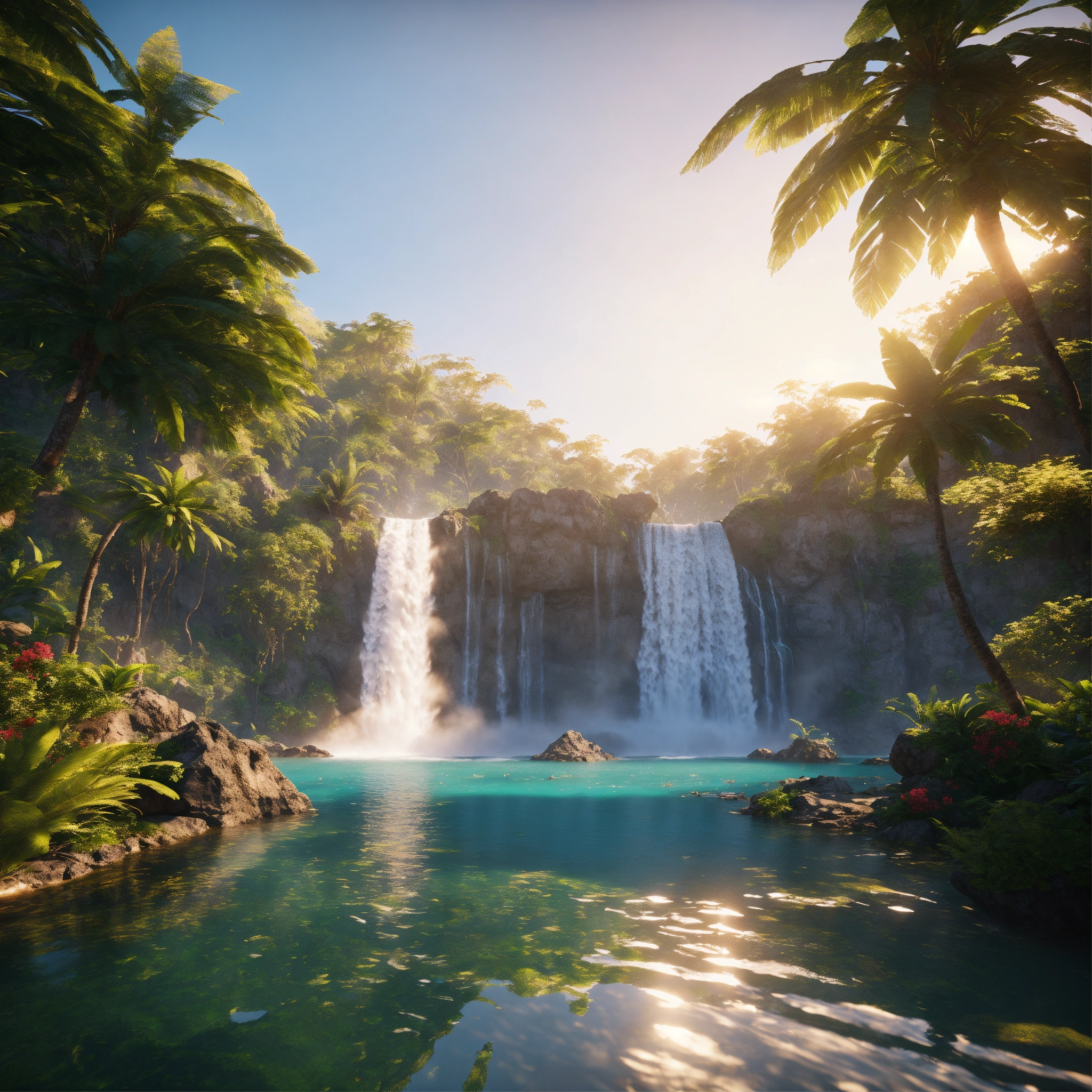 Lexica - Vast tropical paradise, waterfalls, lake, tropical flora ...