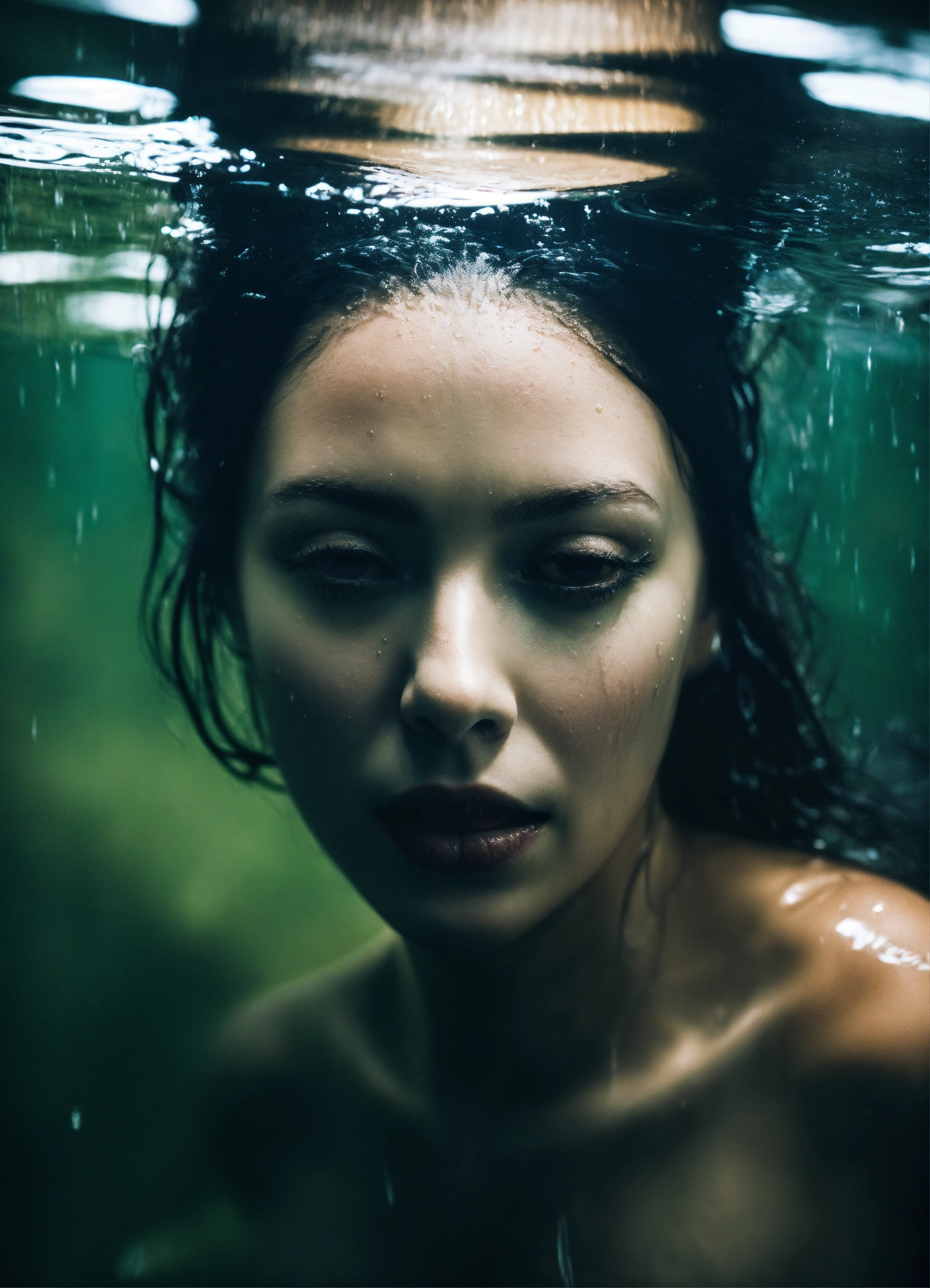 Lexica - Scary monster-woman head in water. With out eyes. pale face ...
