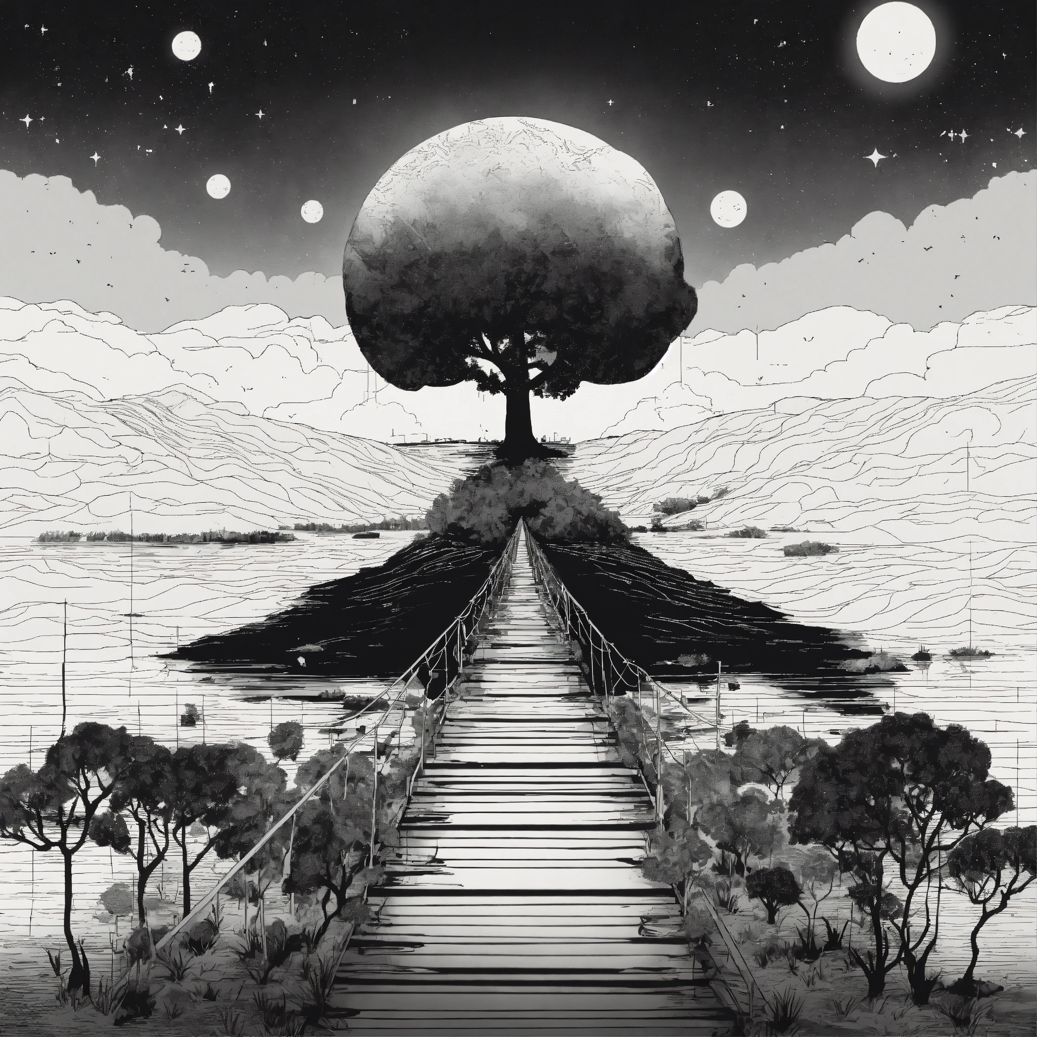 Lexica - Symmetry, loneliness and regret, ink fine line art stylized ...