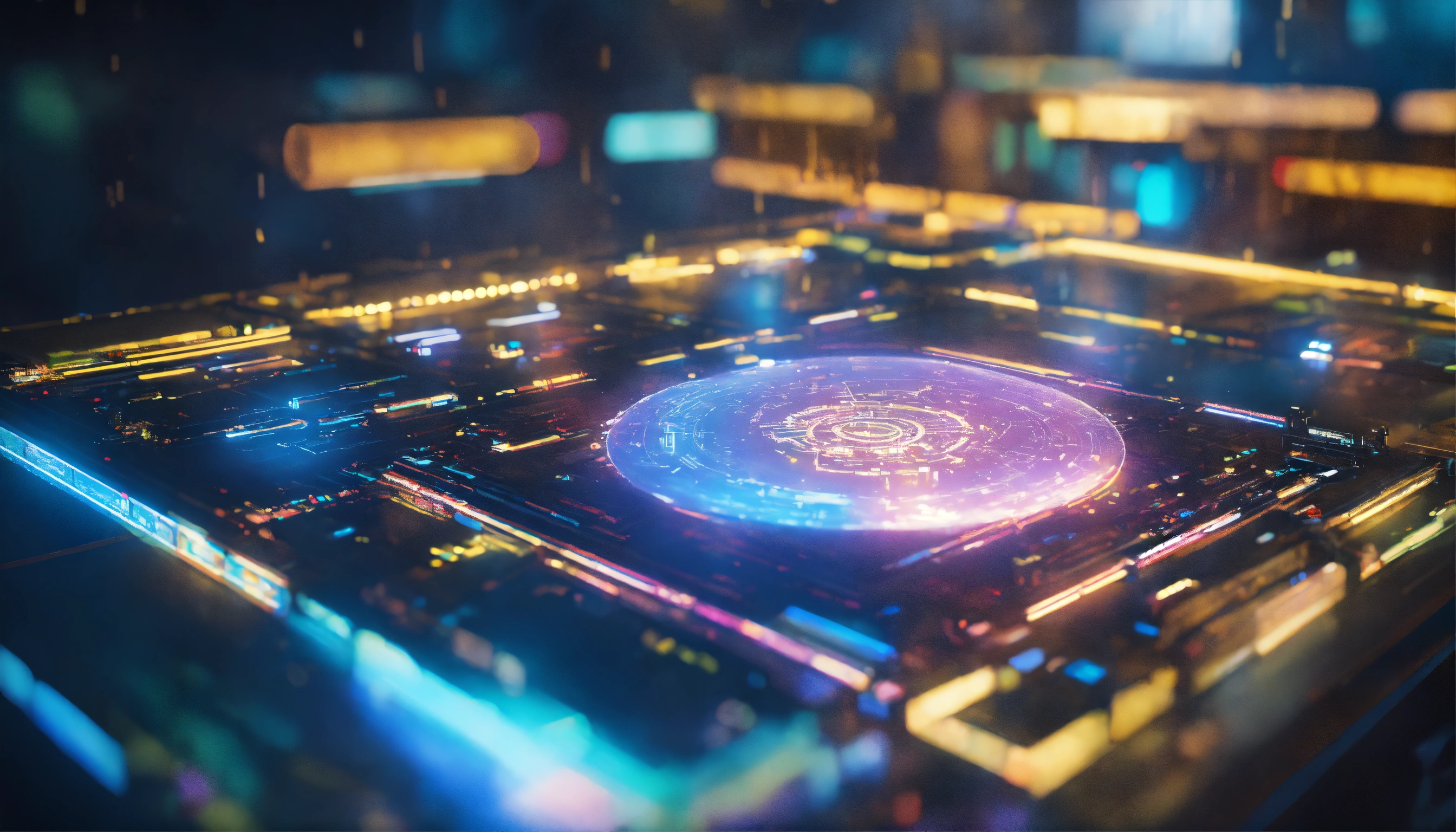Lexica - Vertical hologram image flying in the air, table, focus ...
