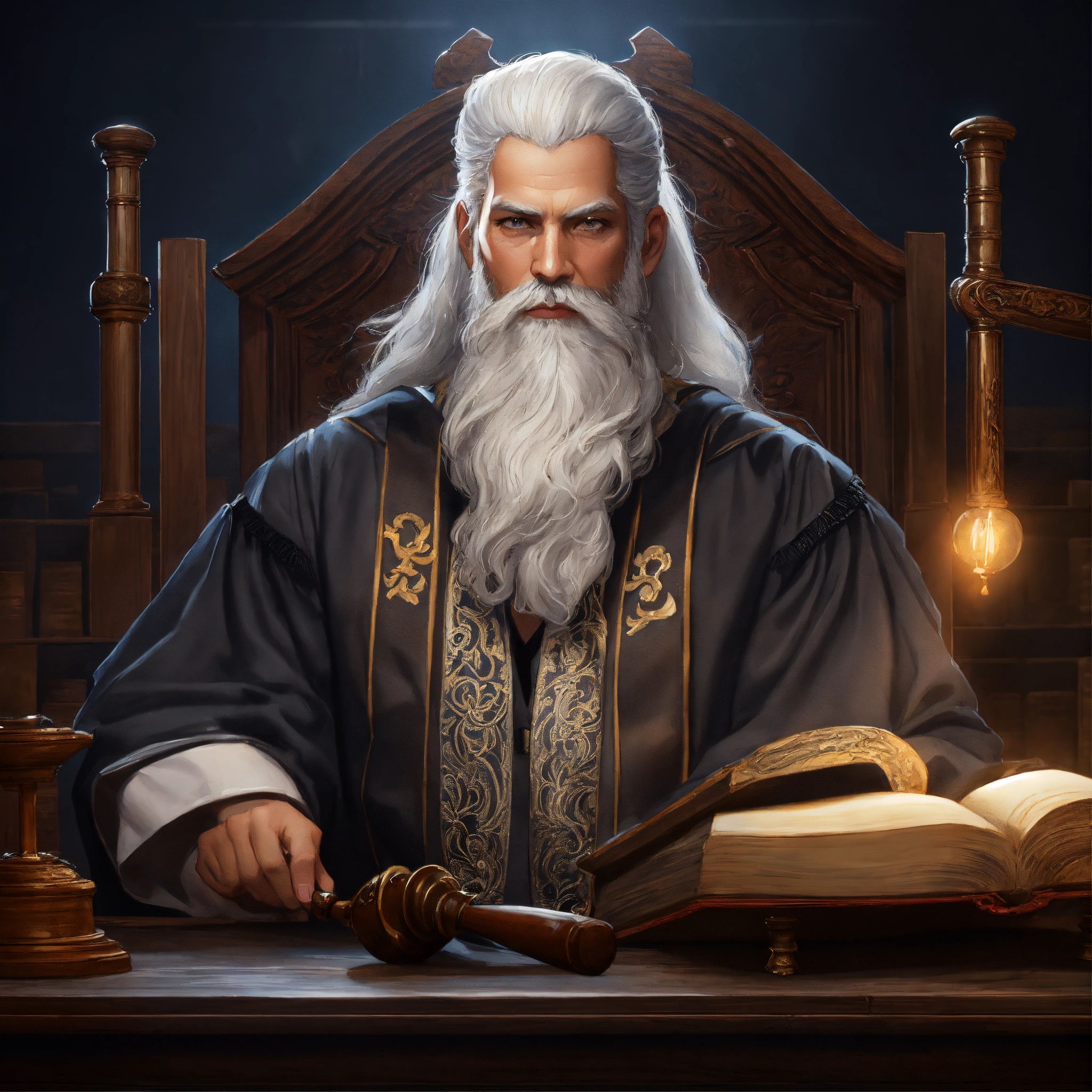 Lexica - Portrait painting of a judge with a wooden gavel, long beard ...
