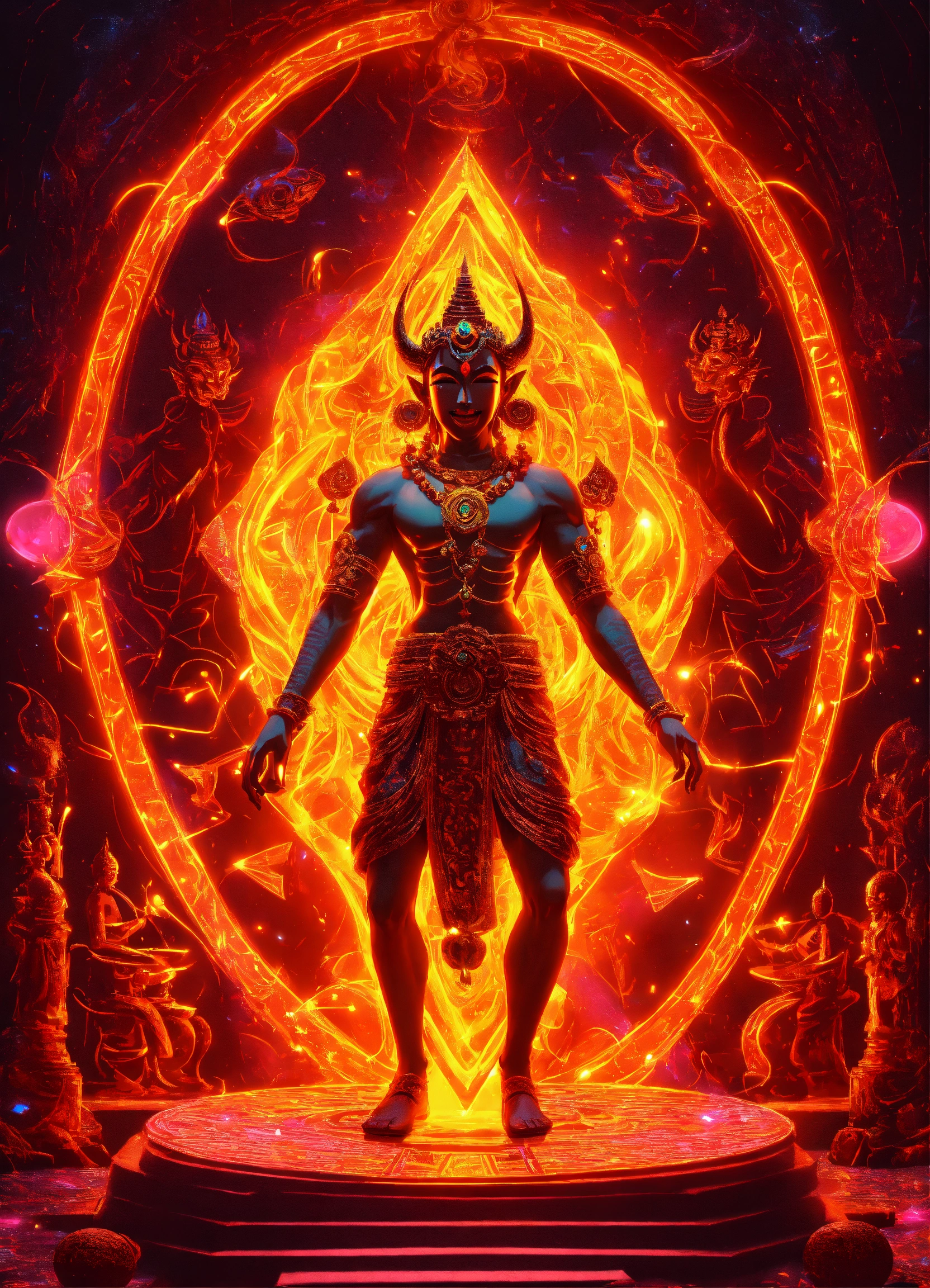 Lexica - Buddhist Demon Diety dancing in diamond and shimmer black neon ...