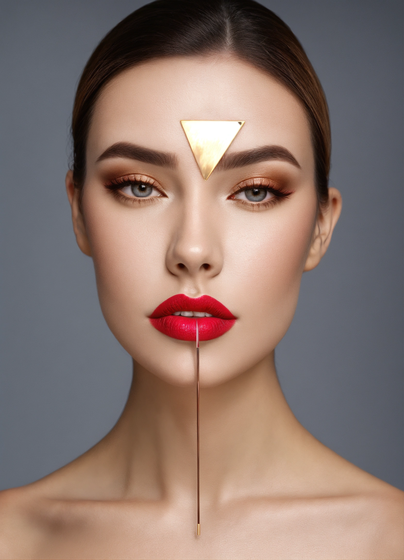 Lexica - Lips makeup in a mirror in a shape of a triangle with base on ...