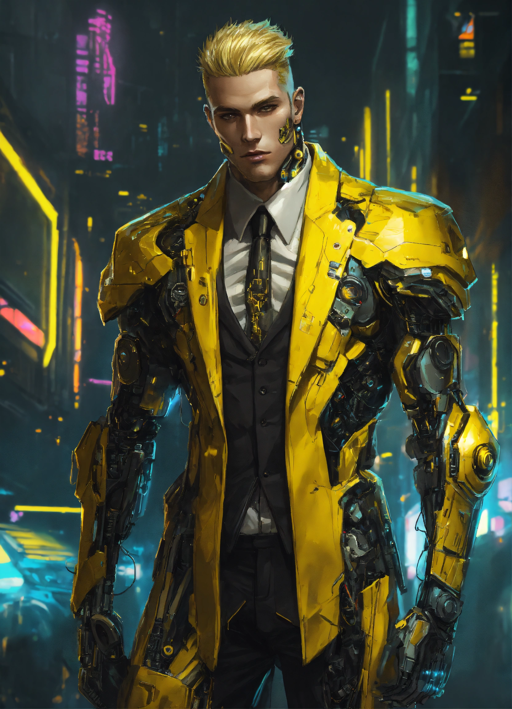 Lexica - Pale dirty-blonde muscular cyberpunk cyborg man with yellow ...