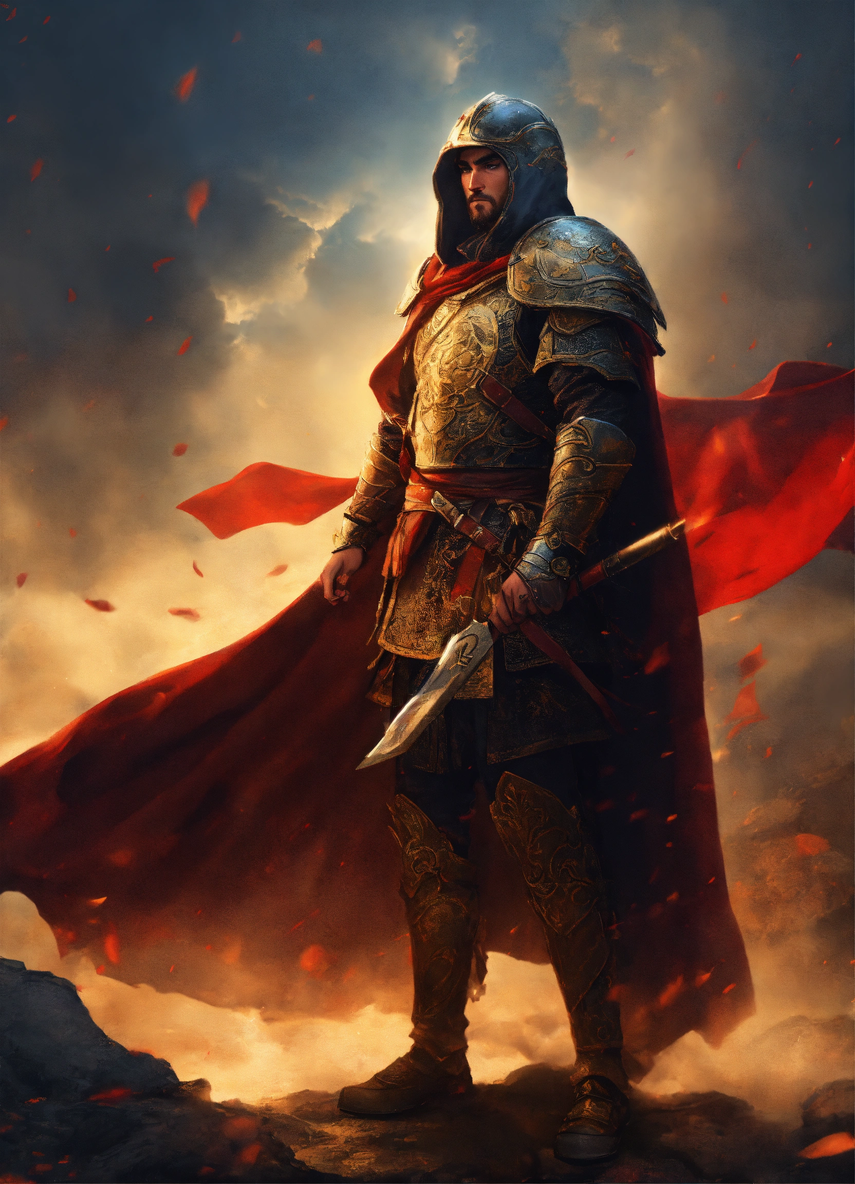 Lexica - An artistic representation of a warrior with a flowing cape.