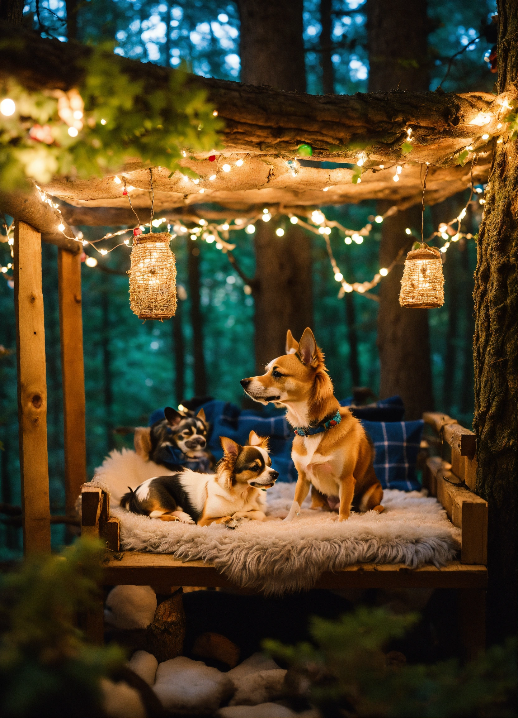 Lexica - "In a quaint treehouse setting, twinkling lights illuminate a ...