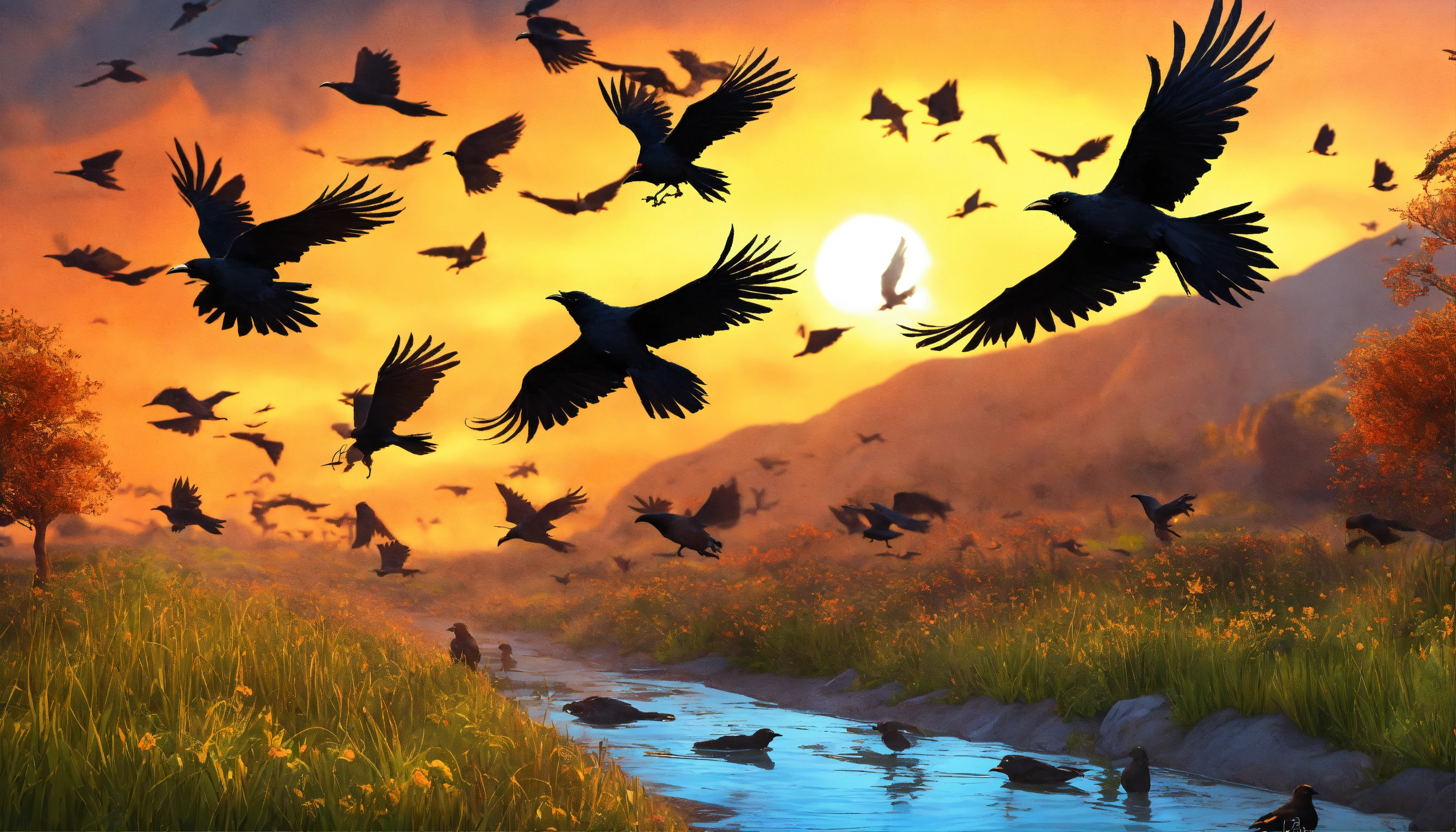 Lexica - Generate an image of flock of crow in search of water, 3d ...