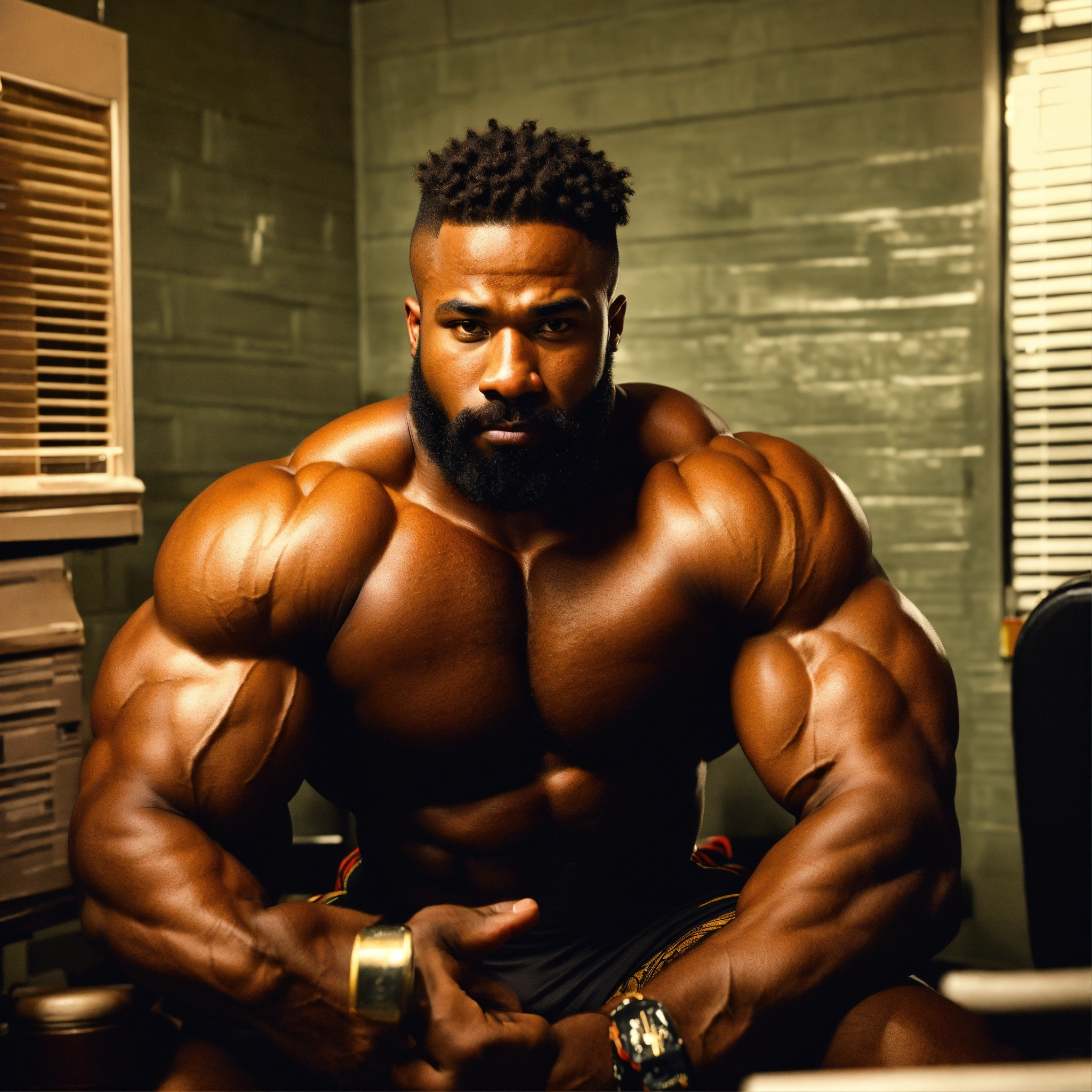 Lexica - 30-year-old hairy Nubian man with big muscles, big bodybuilder, body like a wrestler ...