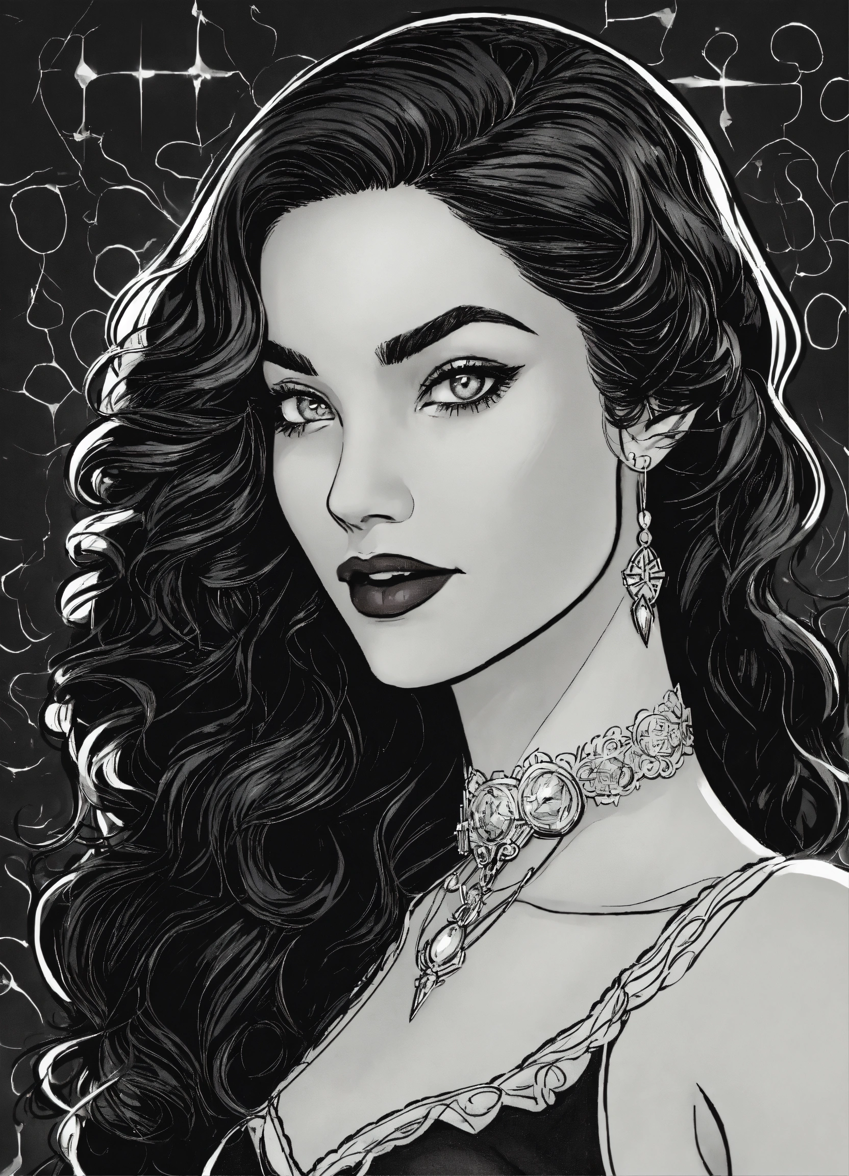 Lexica - "Veronica Lodge as vampire queen", curly glossy hair, smirk ...