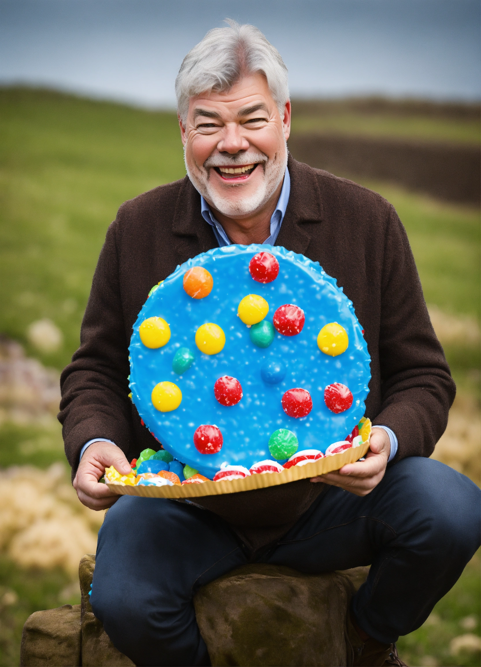Lexica - TV presenter Matthew Kelly, holding a large piece of candy