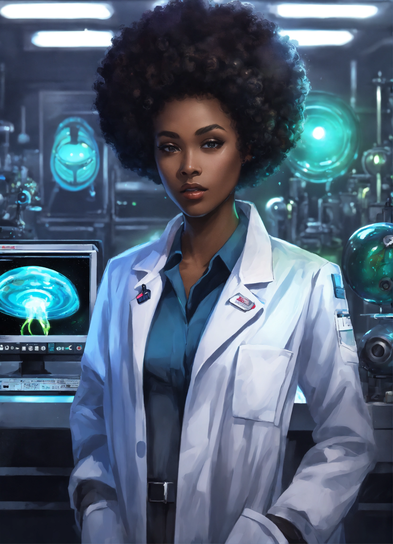 Lexica - Pretty human looking aliens with obsidian skin, afro, dressed ...