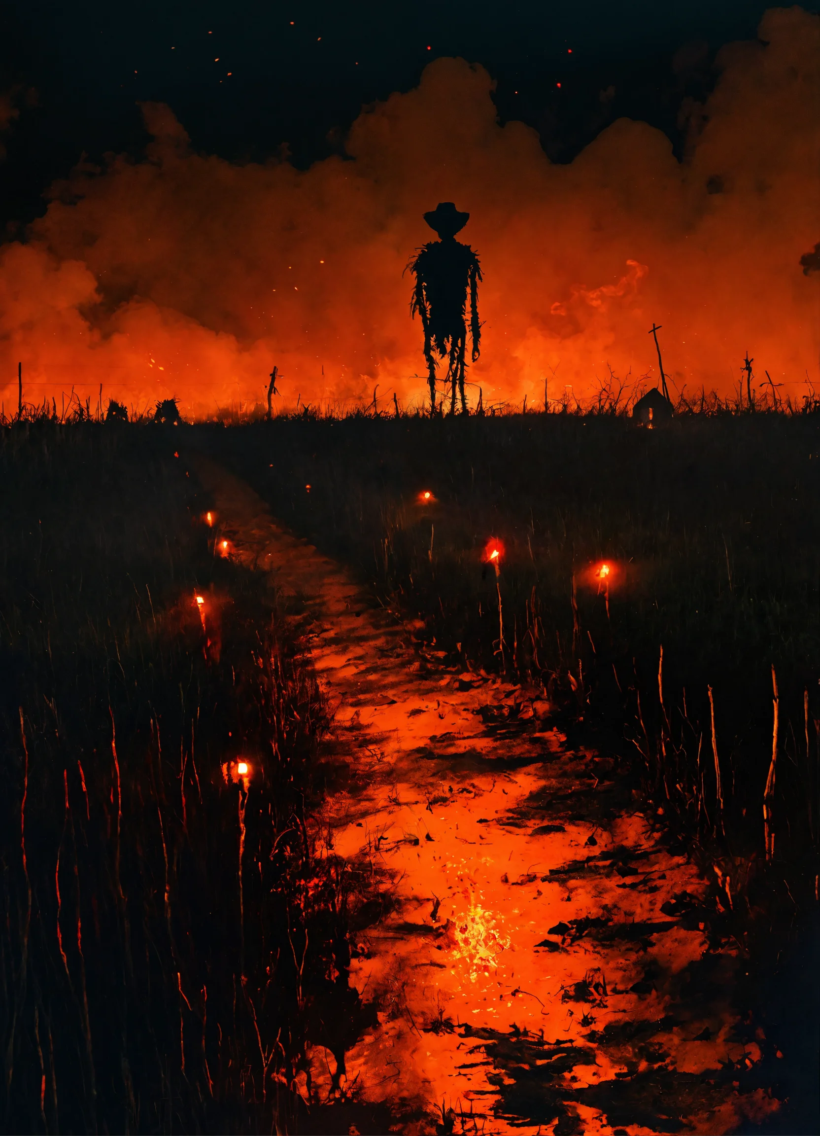 Lexica - A field at night with fires , far away, recognizable only by ...