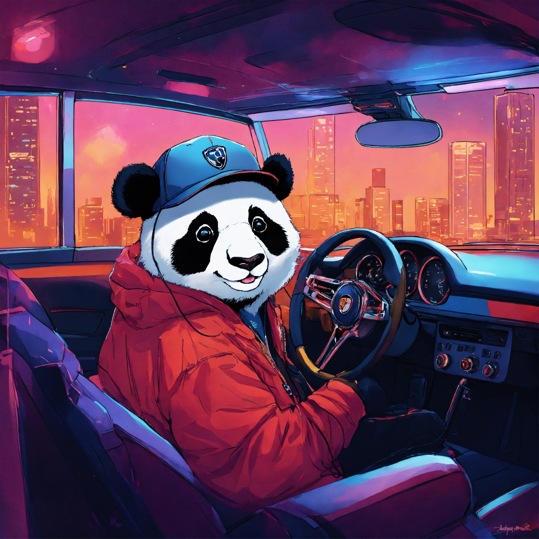 Lexica - Digital illustration of a panda with flow. wear a baseball cap ...