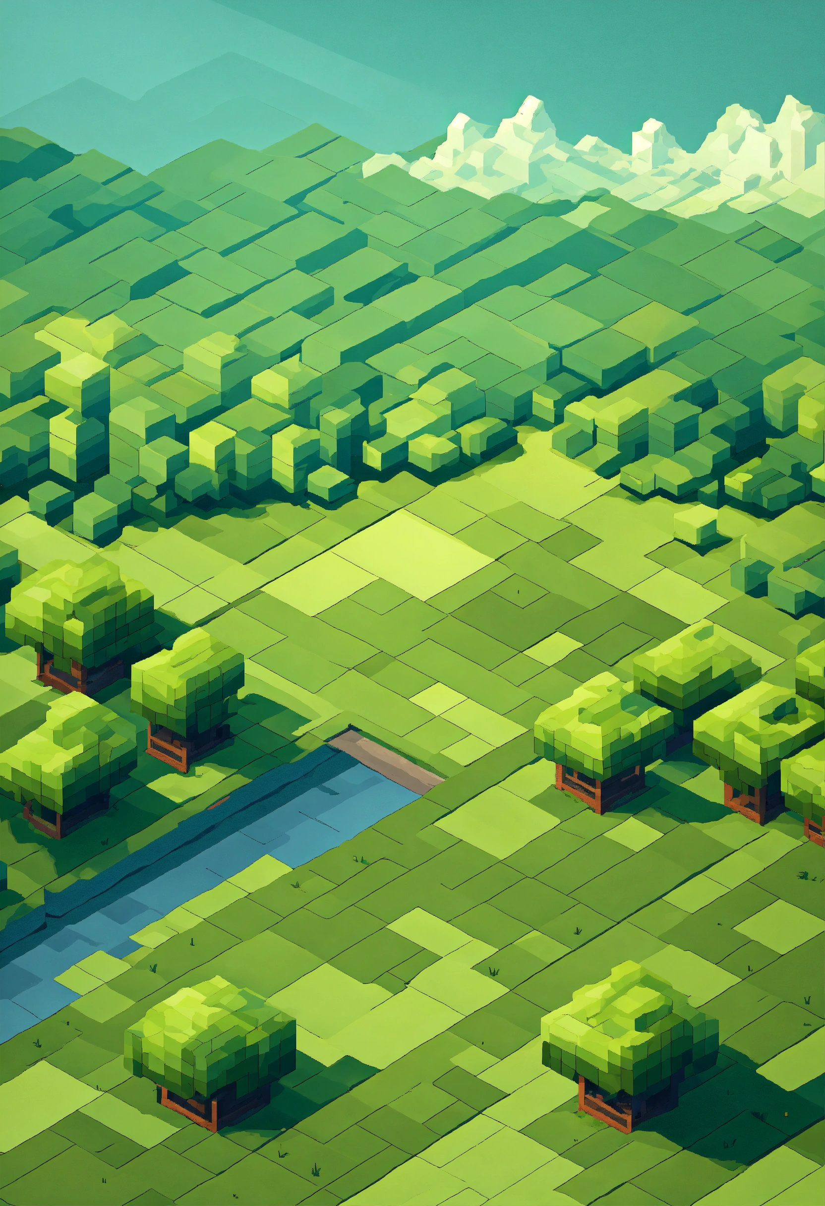 Lexica - Simple pixel 2d flat empty plain grassy landscape from above ...