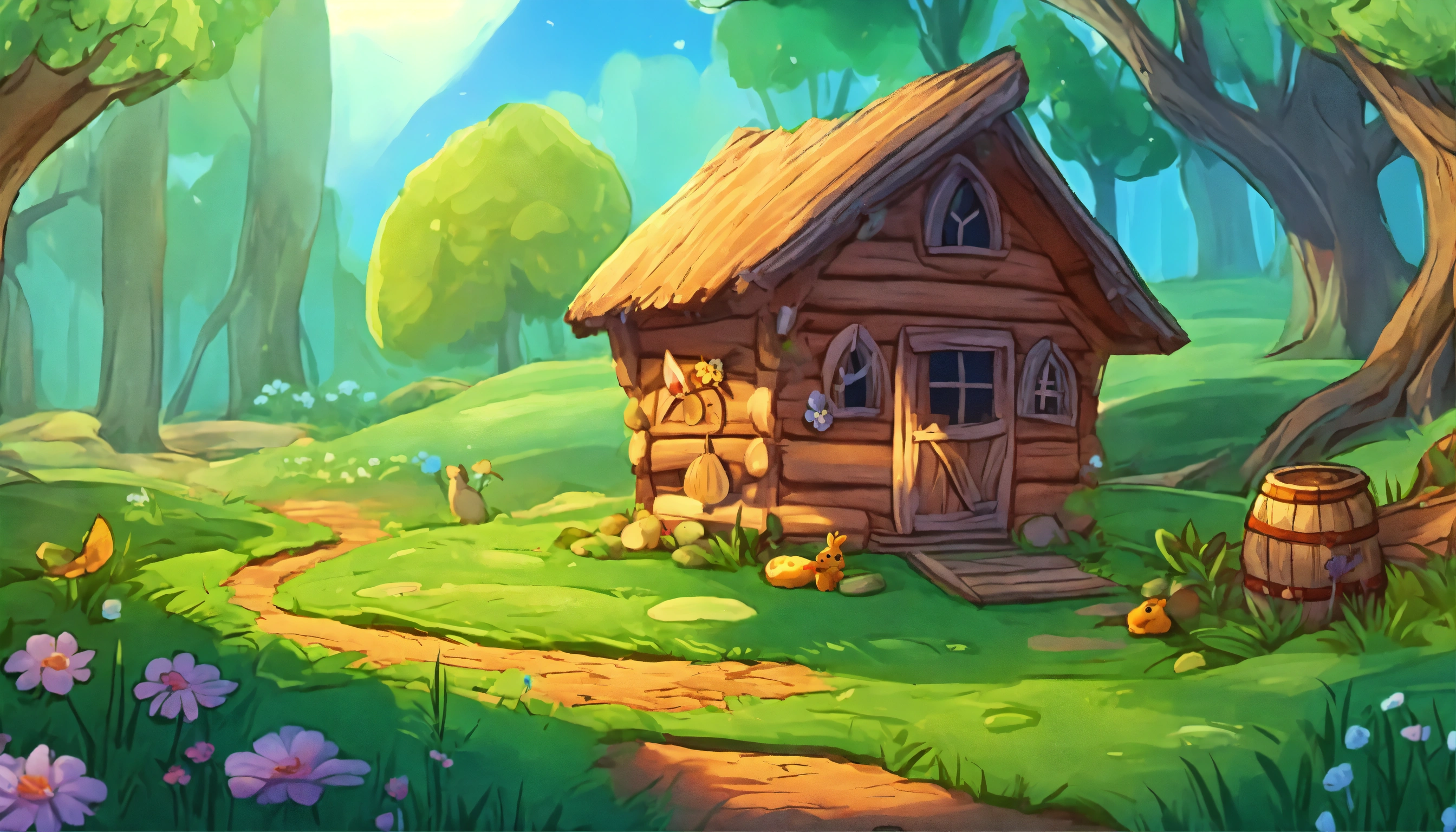 Lexica - Cartoon style upset crying hare in the spring magical forest ...