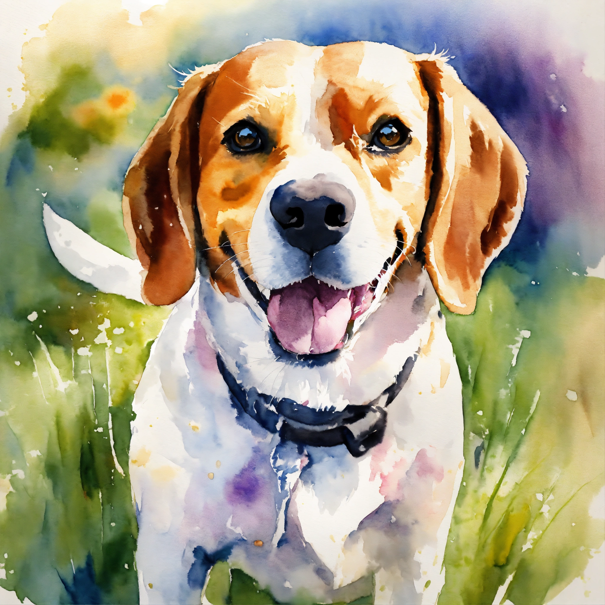 Lexica - Watercolor rendition of a happy beagle, light colors