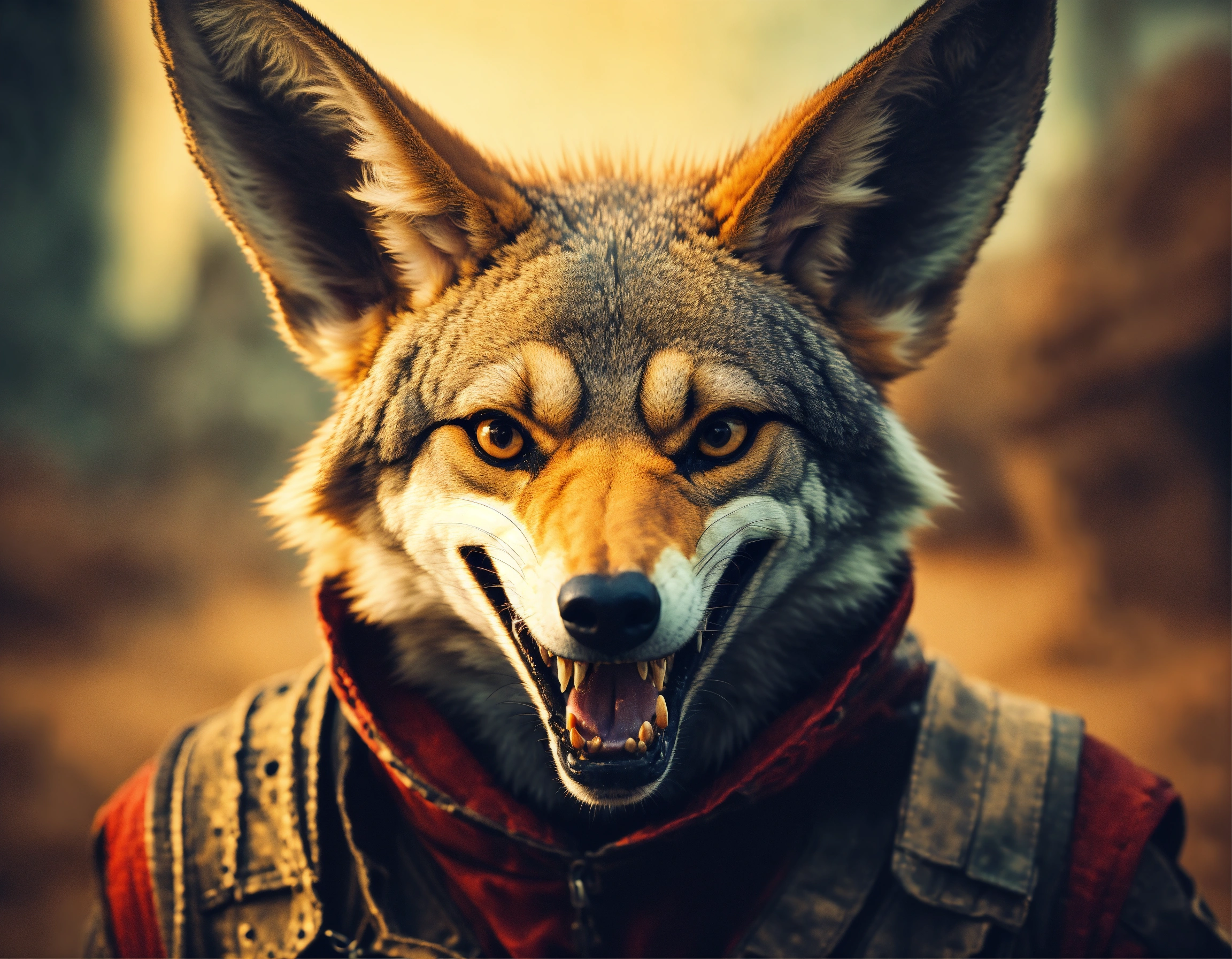 Lexica - One crazed slavering grinning evil jackal faces the camera ...