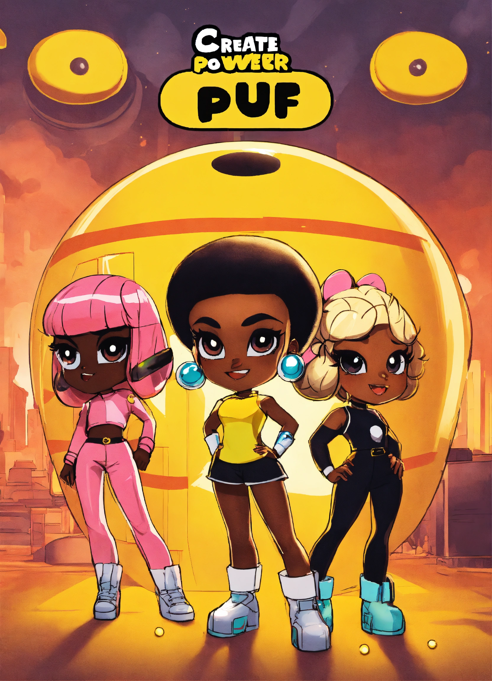 Lexica - Create a playful power puff girl inspired 4 black female ...