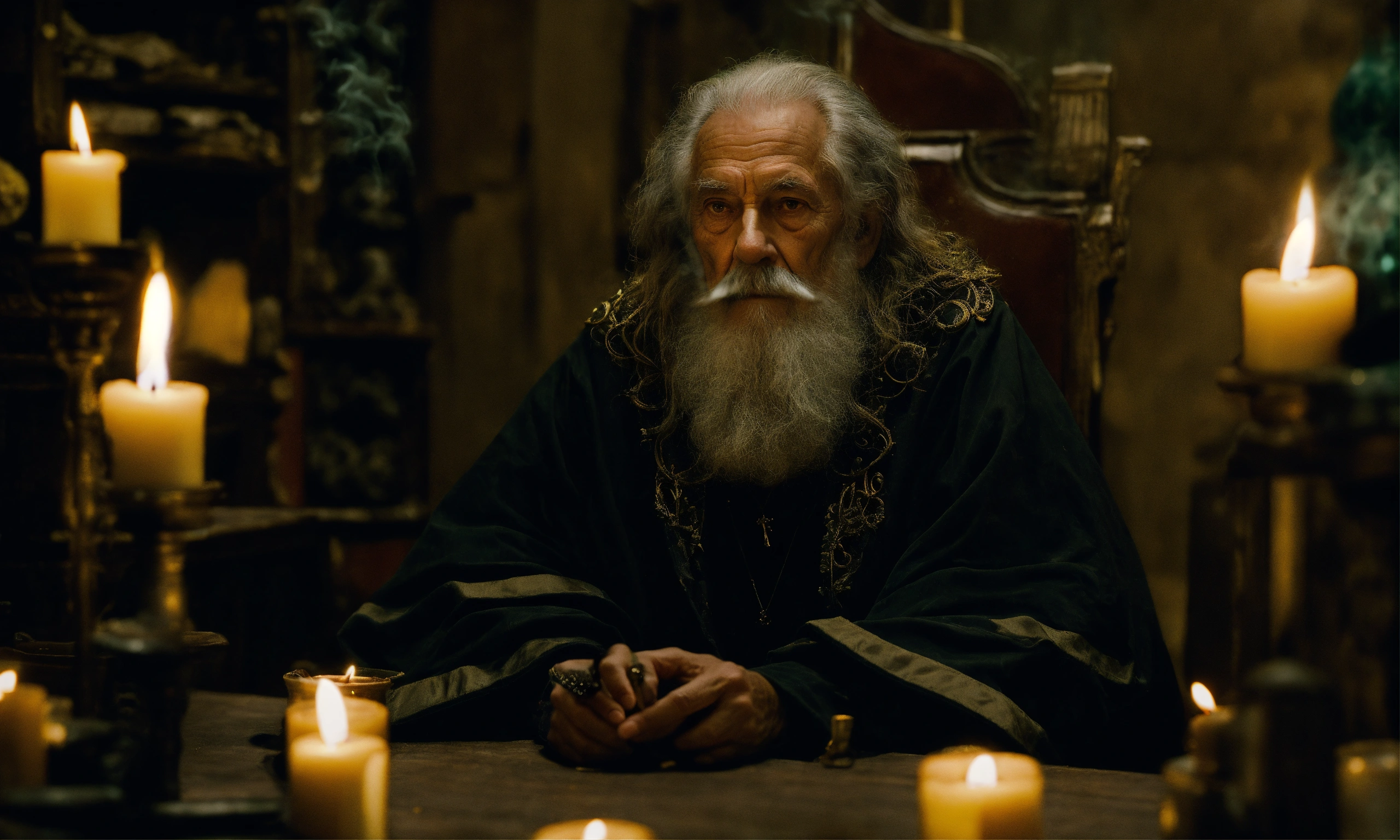 Lexica - Portrait of an old wizard, warlock man, looking directly into ...