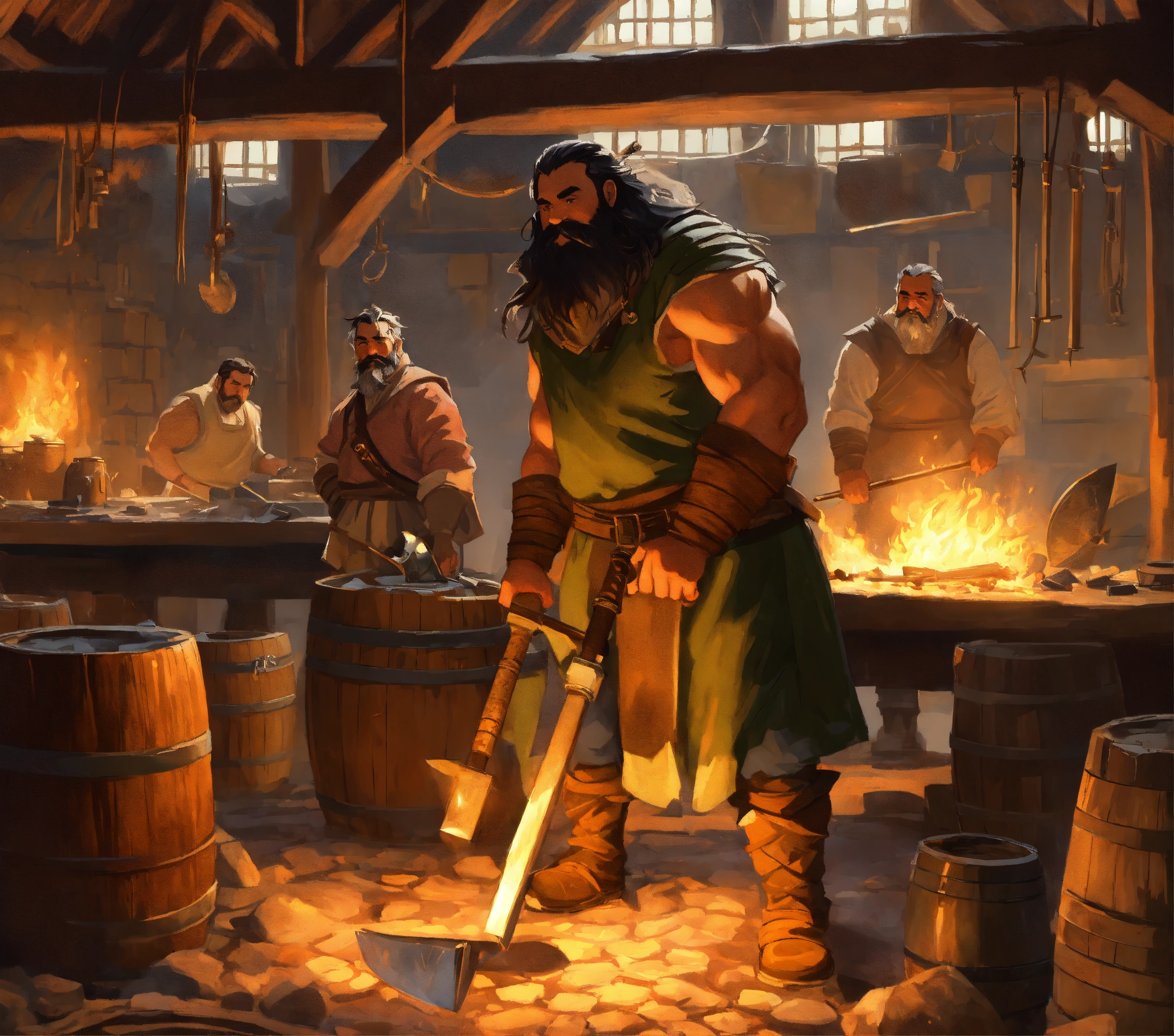 Lexica - A dwarven blacksmith with a hammer in front of a huge anvil ...