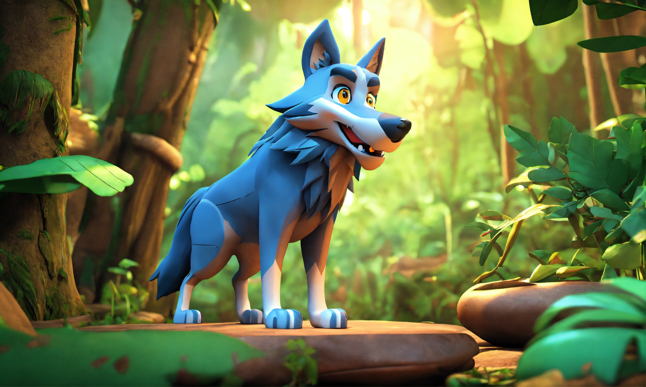Lexica - Cartoon 3d style wolf talking in jungle
