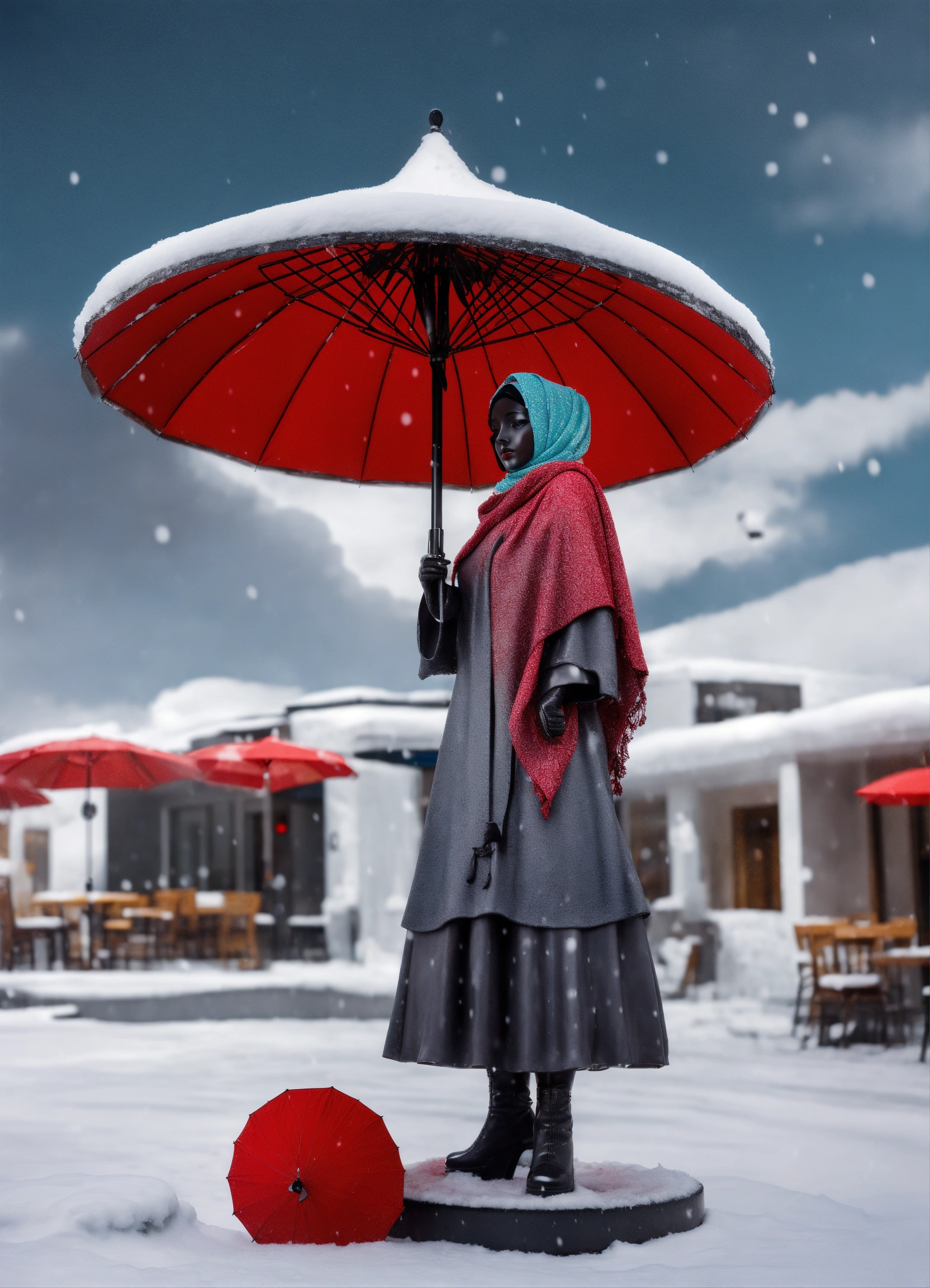Lexica - Abstract hijab girl statue on a fluffy cloud holding a snowy ...