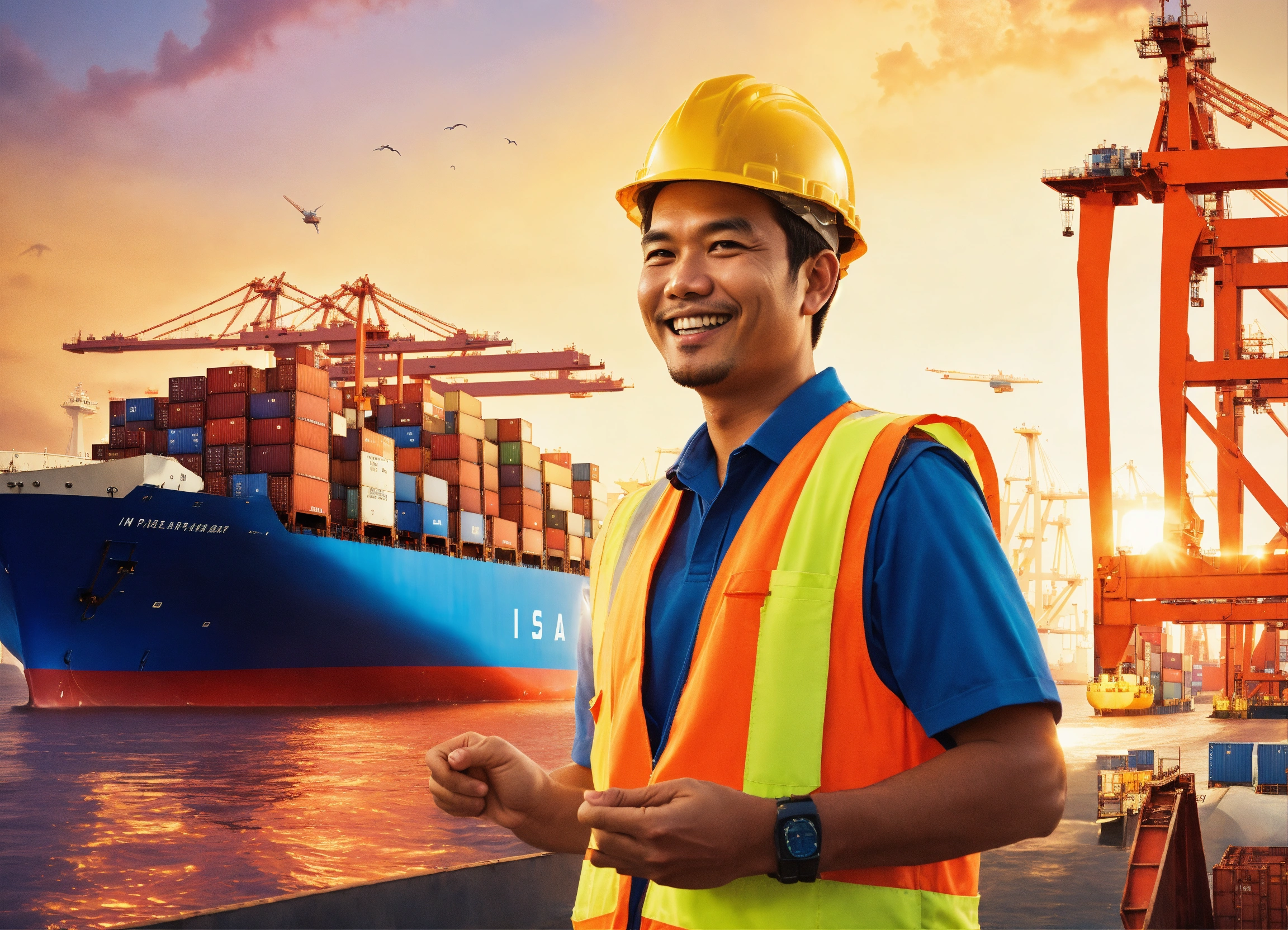 Lexica - A worker wearing a vest, wearing a project helmet, his back to ...