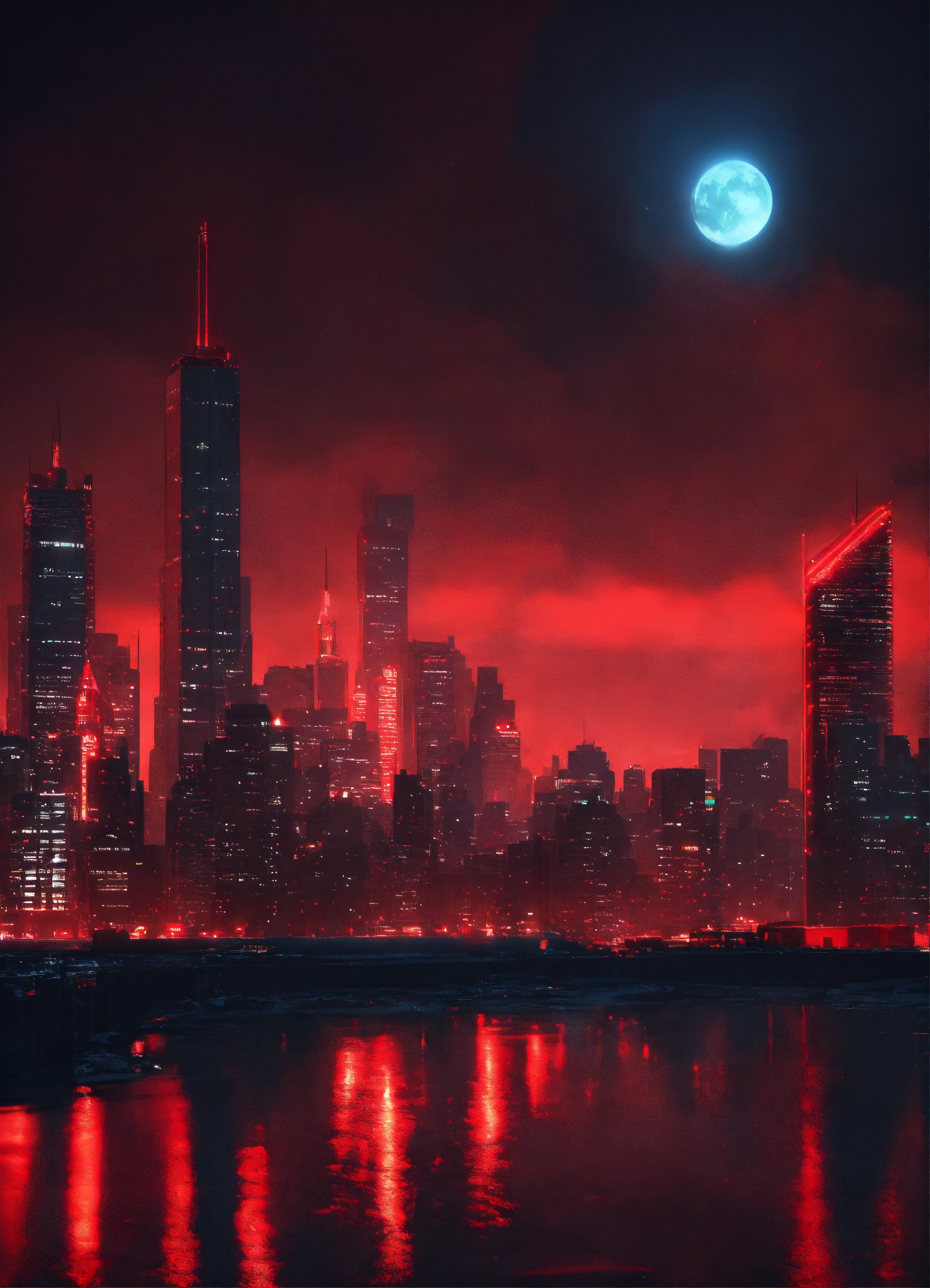Lexica - Red Gotham City skyline at night, zbrush render, 8k