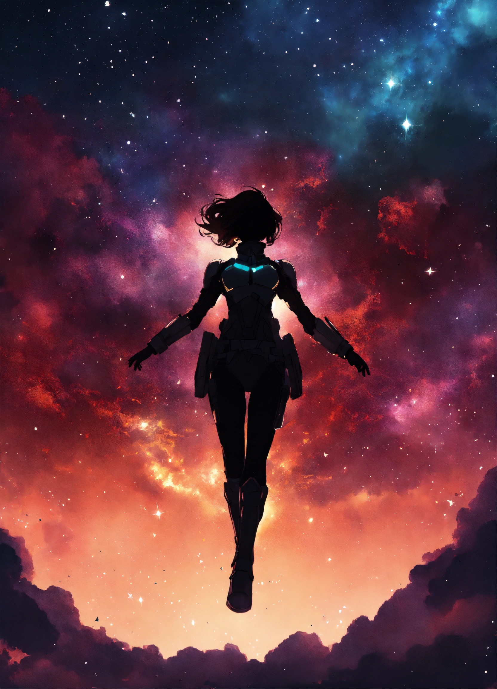 Lexica - Silhouette of inner cosmos woman, nebula armor, suspended in ...