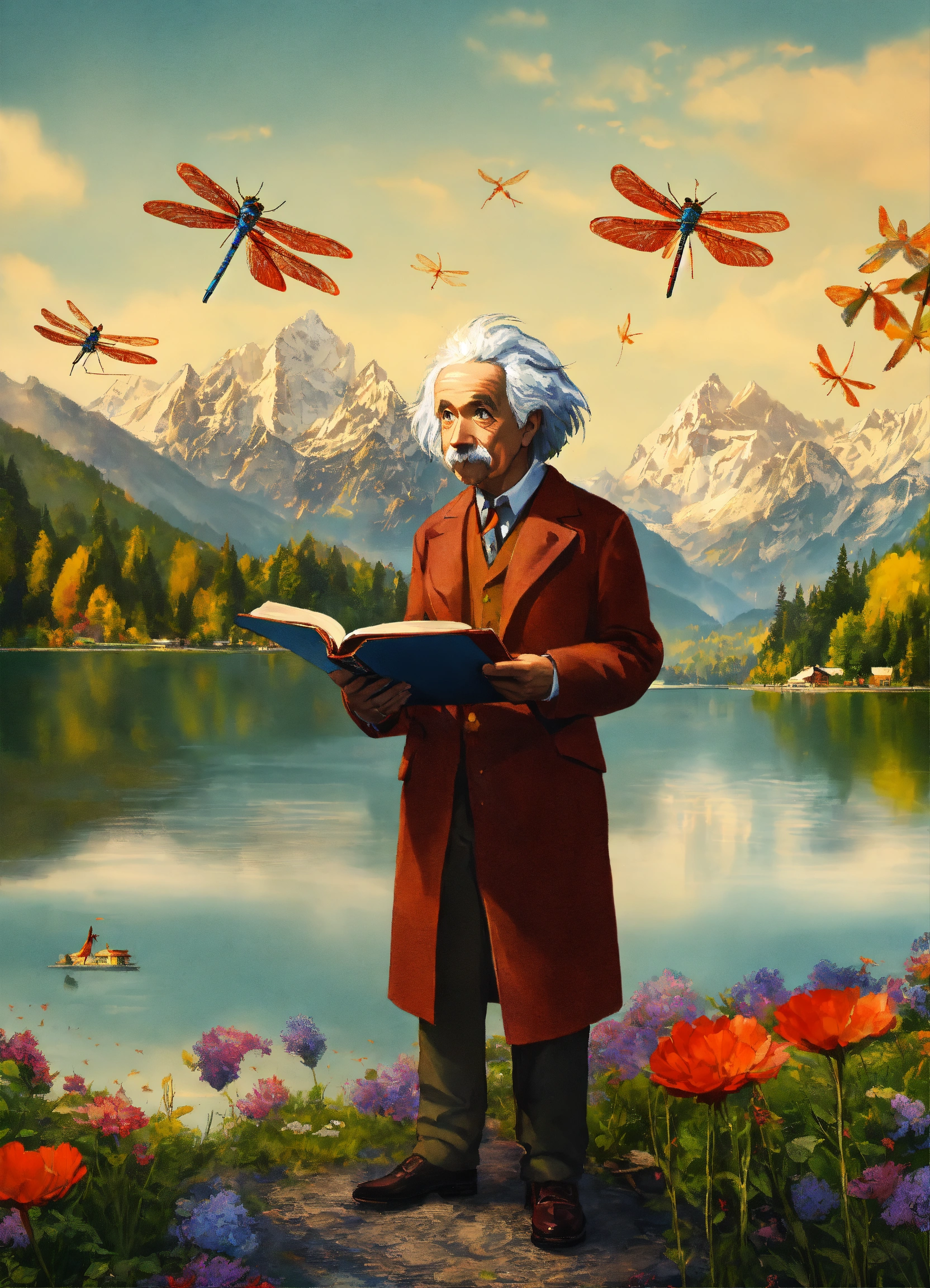 Lexica - Albert Einstein stands by a lake against the backdrop of the ...