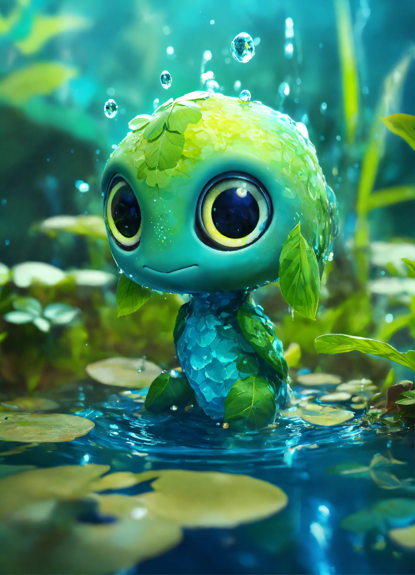 Lexica - Cute water elemental, water droplets being with big round eyes ...