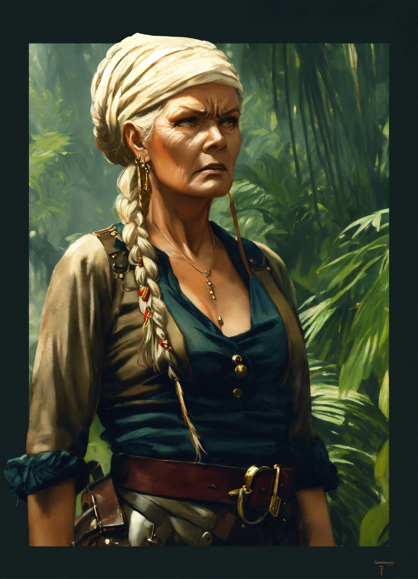 Lexica - 3/4 body shot, judi dench as an Old veteran female pirate ...