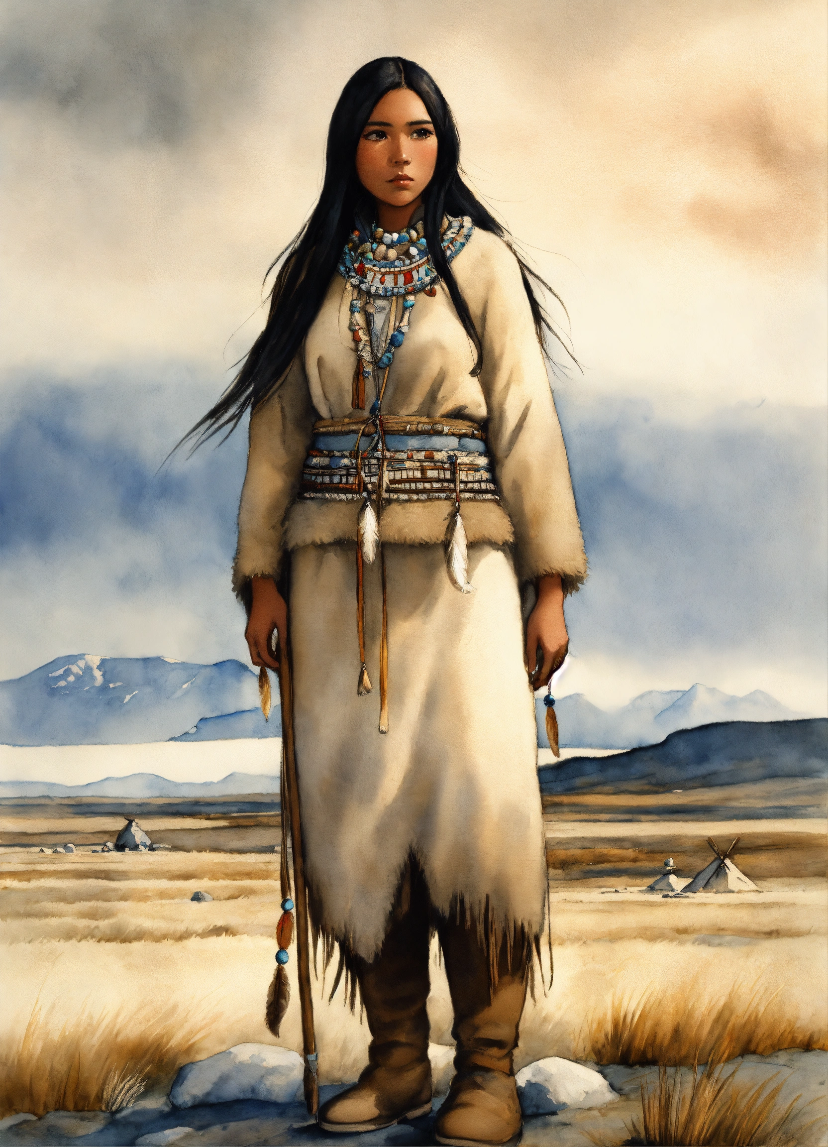 Lexica - Full body Illustration of an inuit woman, young, 18 years old ...