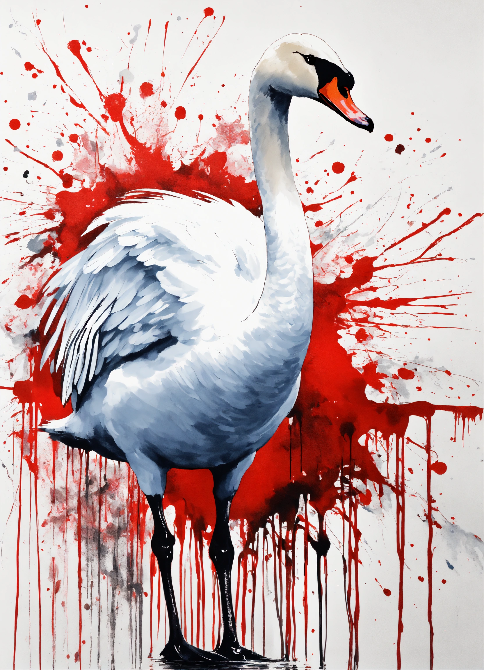 Lexica - Swan, abstract splatters and drips, Monochrome with red ...