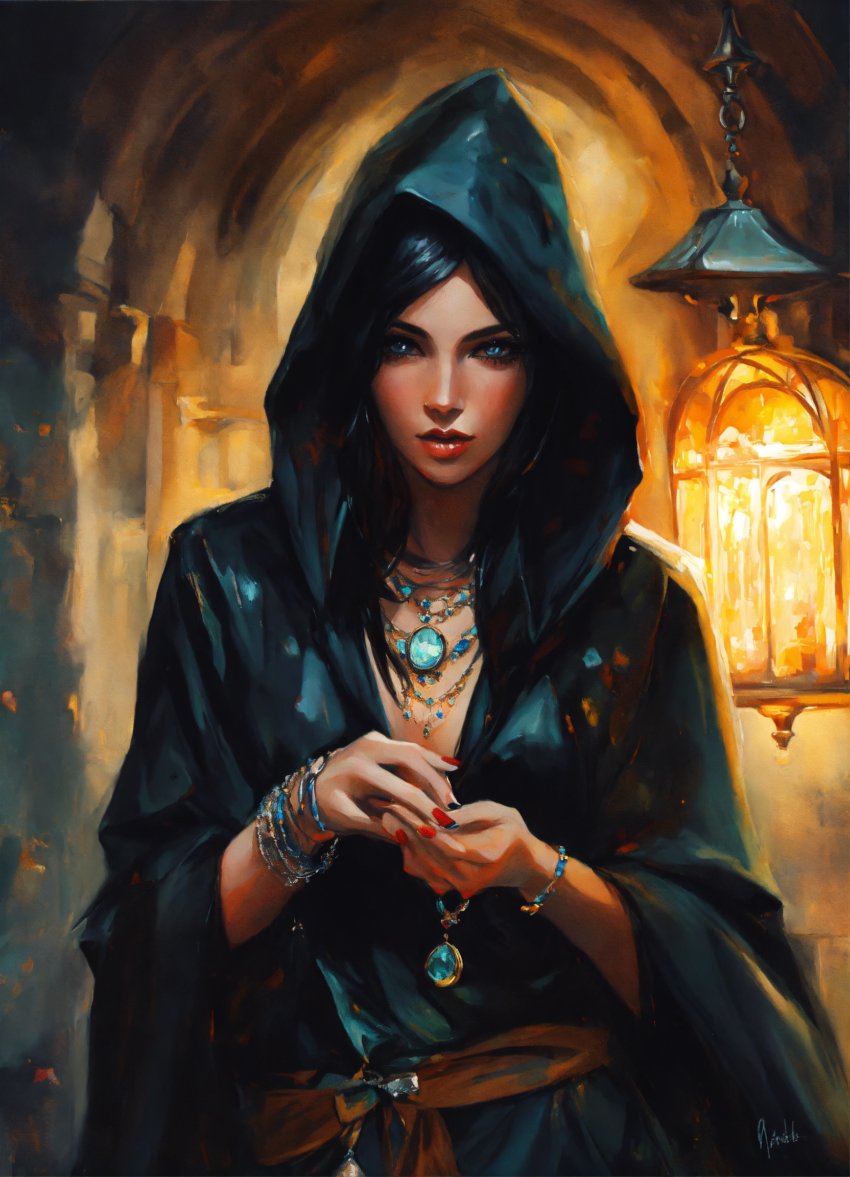 Lexica - Fantasy Painting, pretty black haired, mystic female Thief in ...
