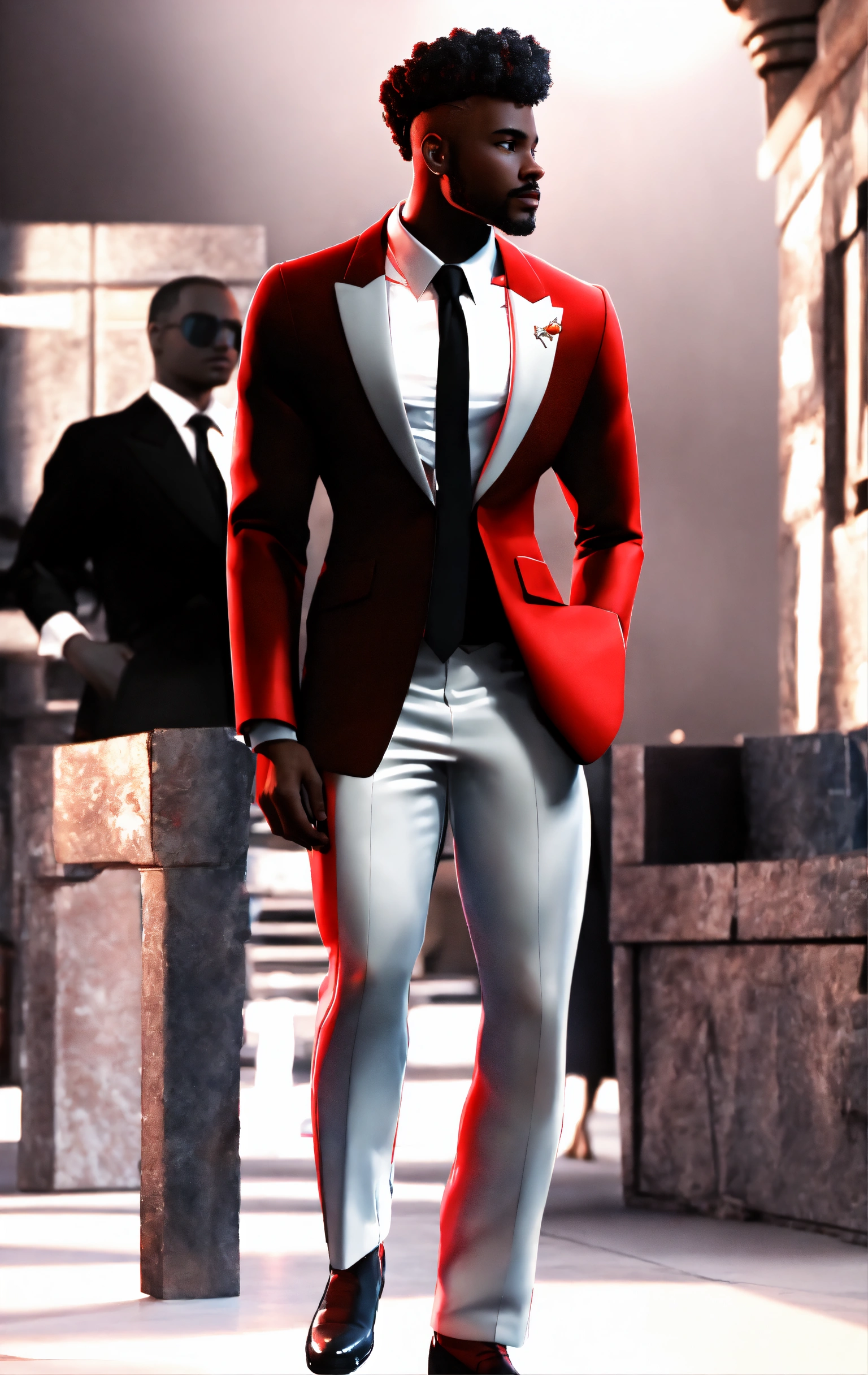Lexica - Afroamerican man in red suit, head turned sideways, Disney ...