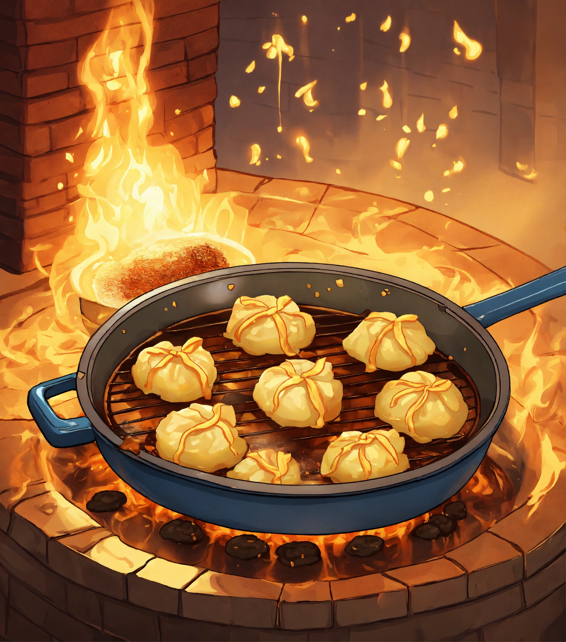 Lexica - A very funny cartoon illustration of Fried dumplings sizzling ...