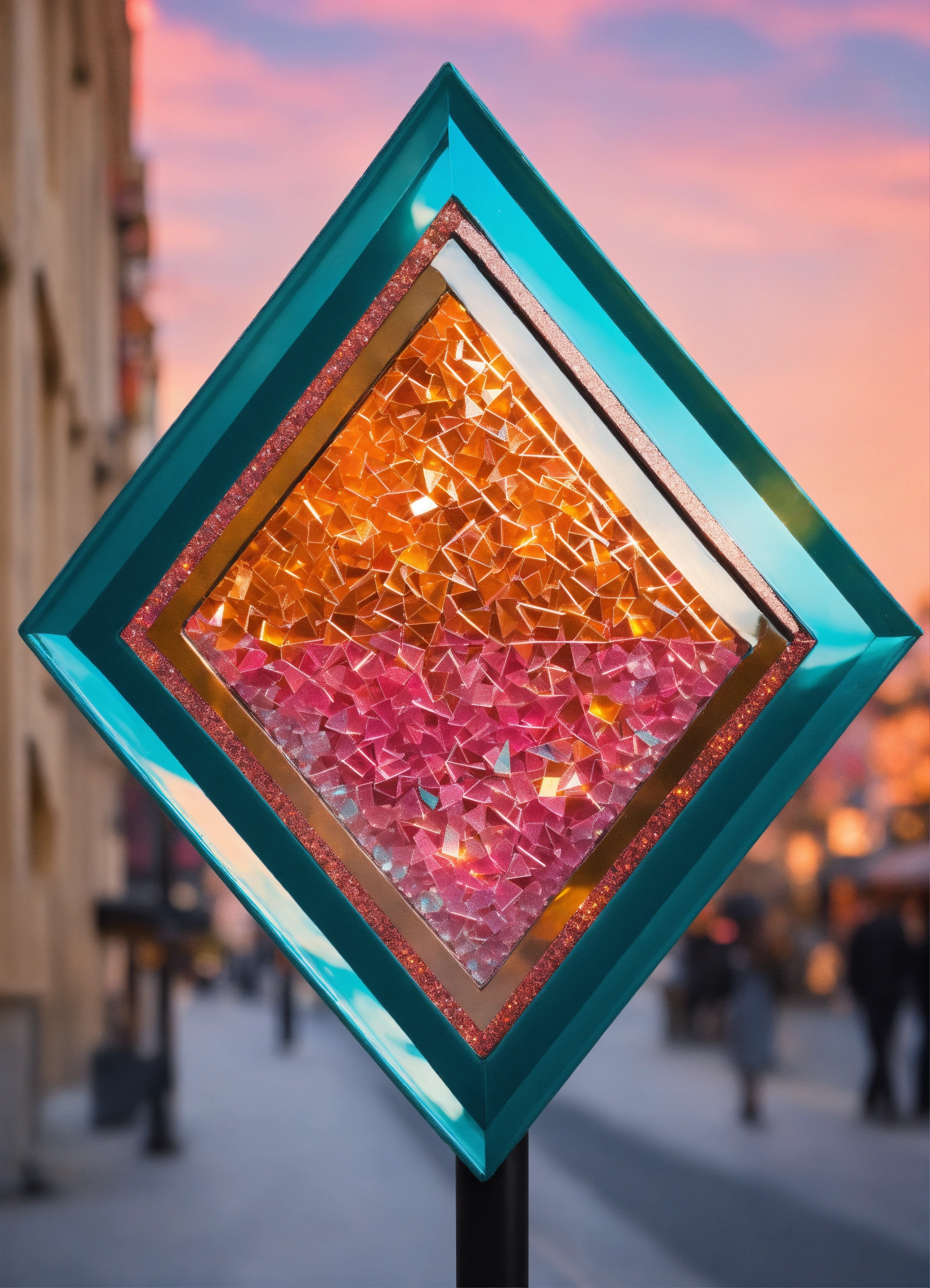 Lexica - Route sign made of sparkling diamond glass fragments in deep ...