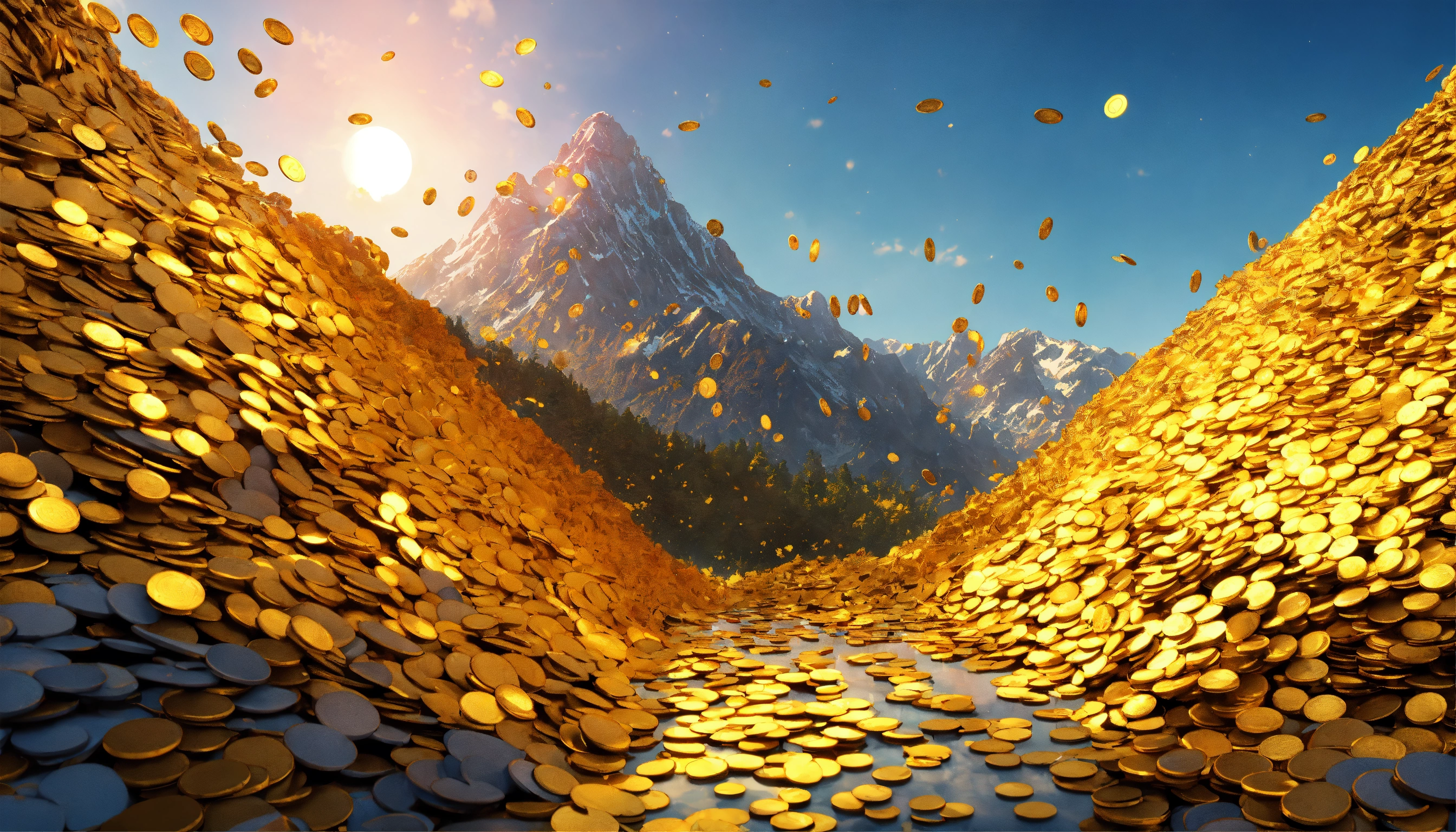 Lexica - Cartoon, a mountain of gold coins, diving, ultra hd, realistic ...
