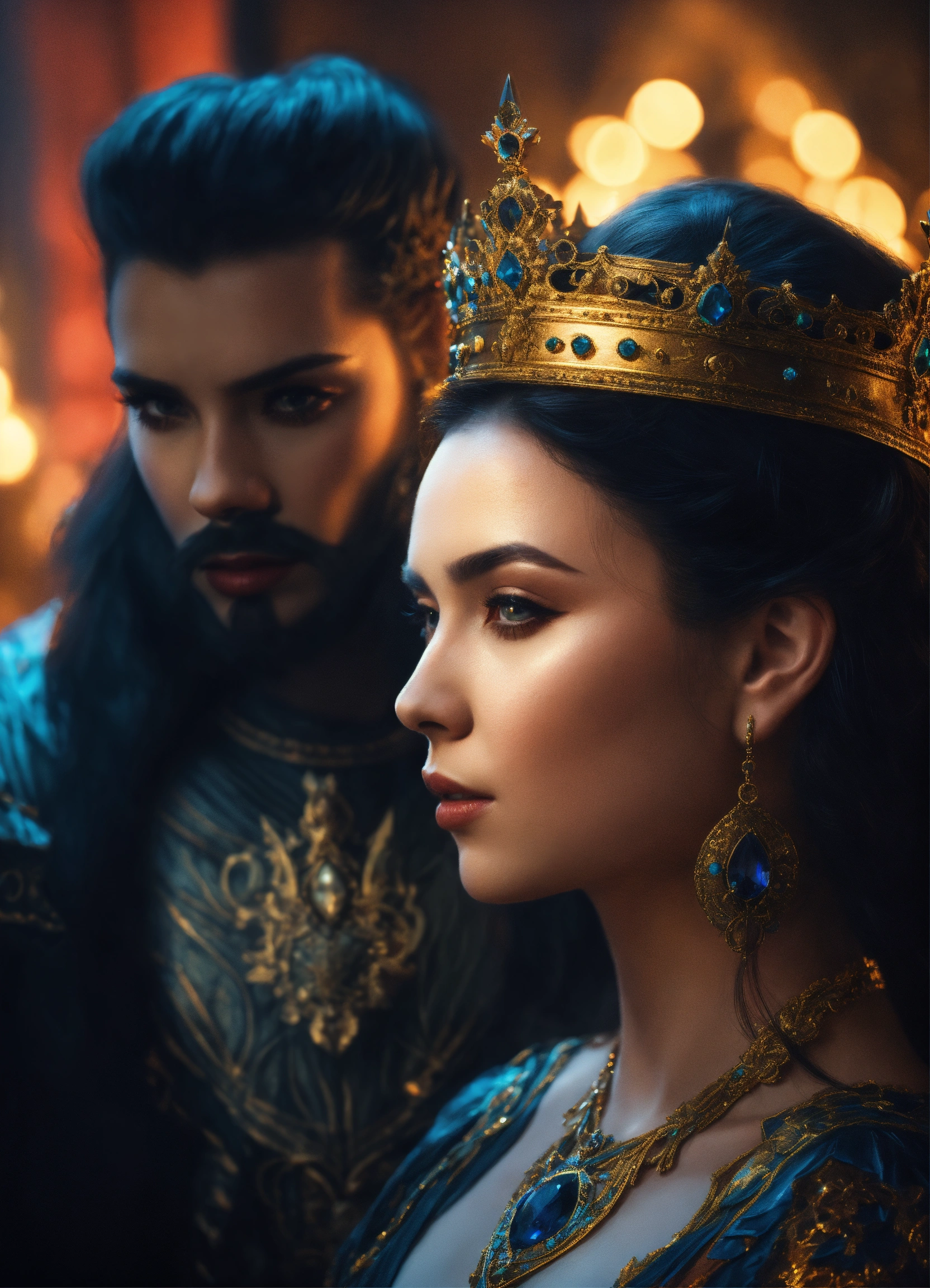 Lexica - Two beautiful queens of darkness looking at a beautiful king ...