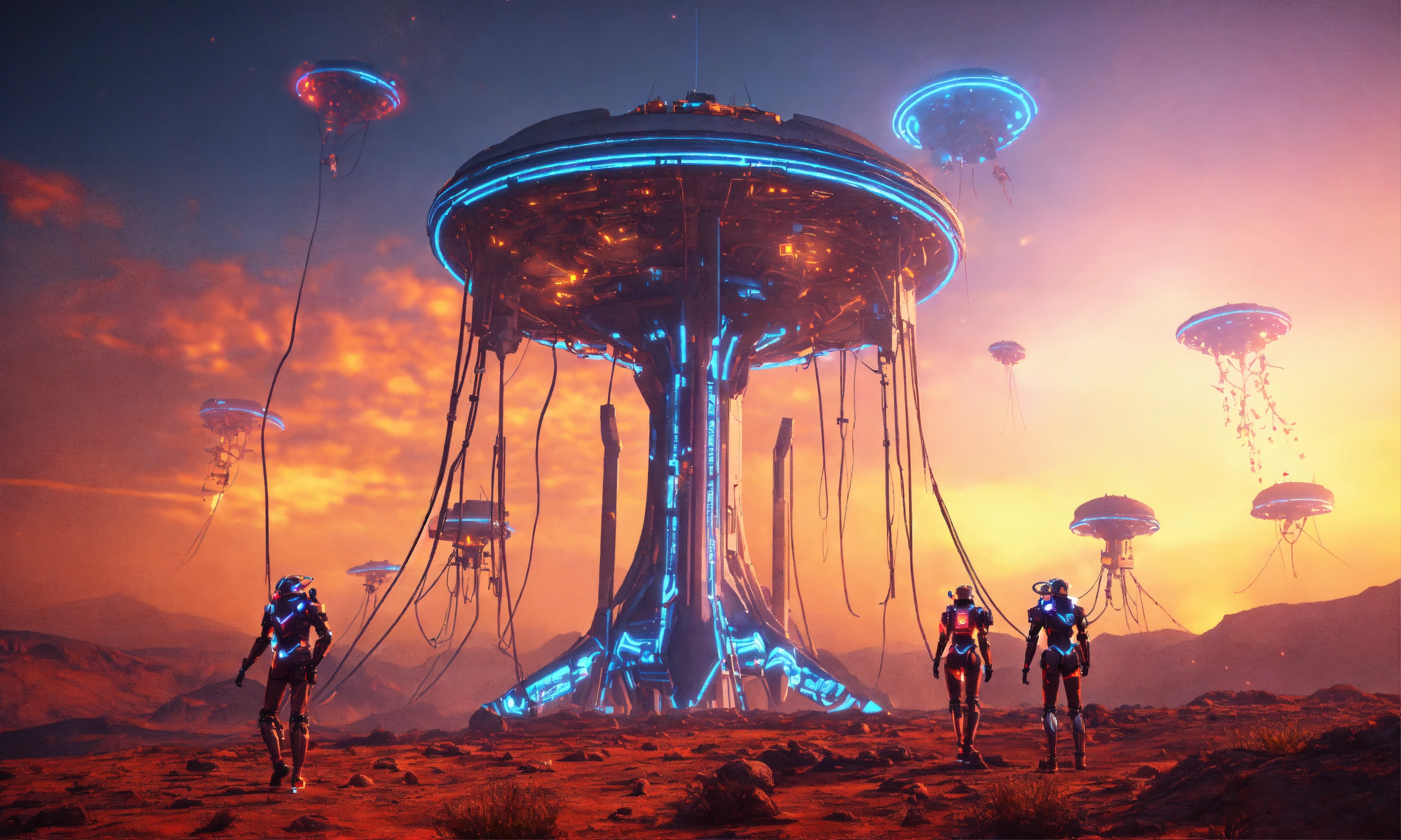 Lexica - Group of 5 cybernetic beings flying in the sky with robotic ...