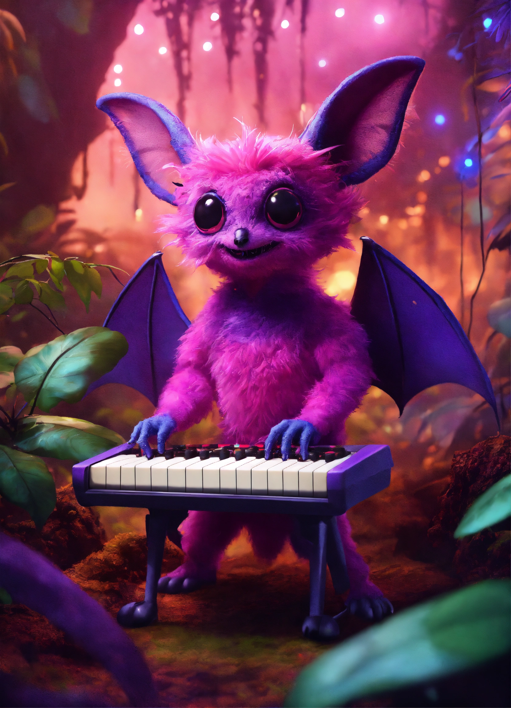 Lexica - Cute fuzzy pink and purple alien fruitbat character with bug ...