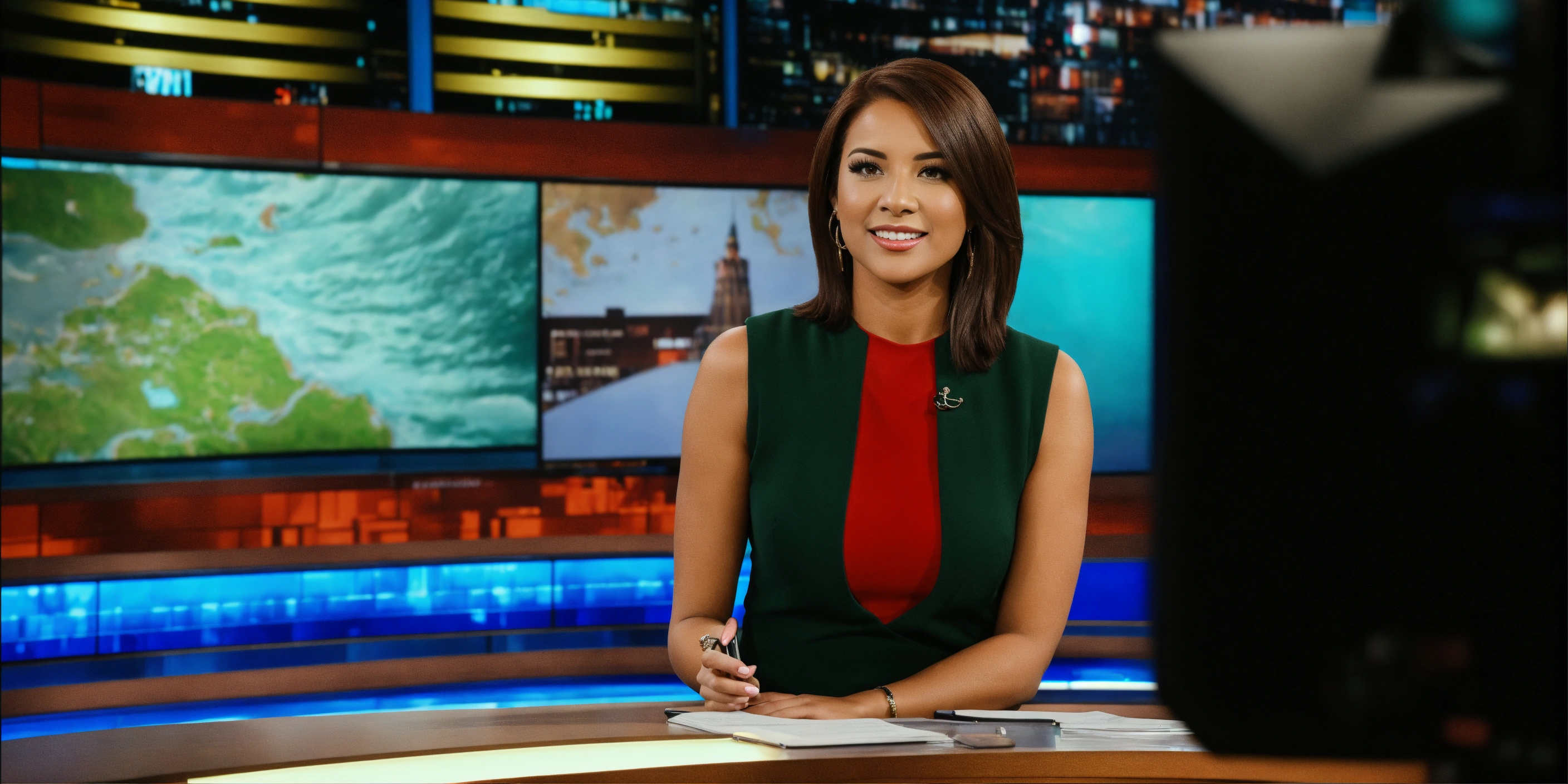 Lexica - A female anchor delivers a newscast over shoulder shot