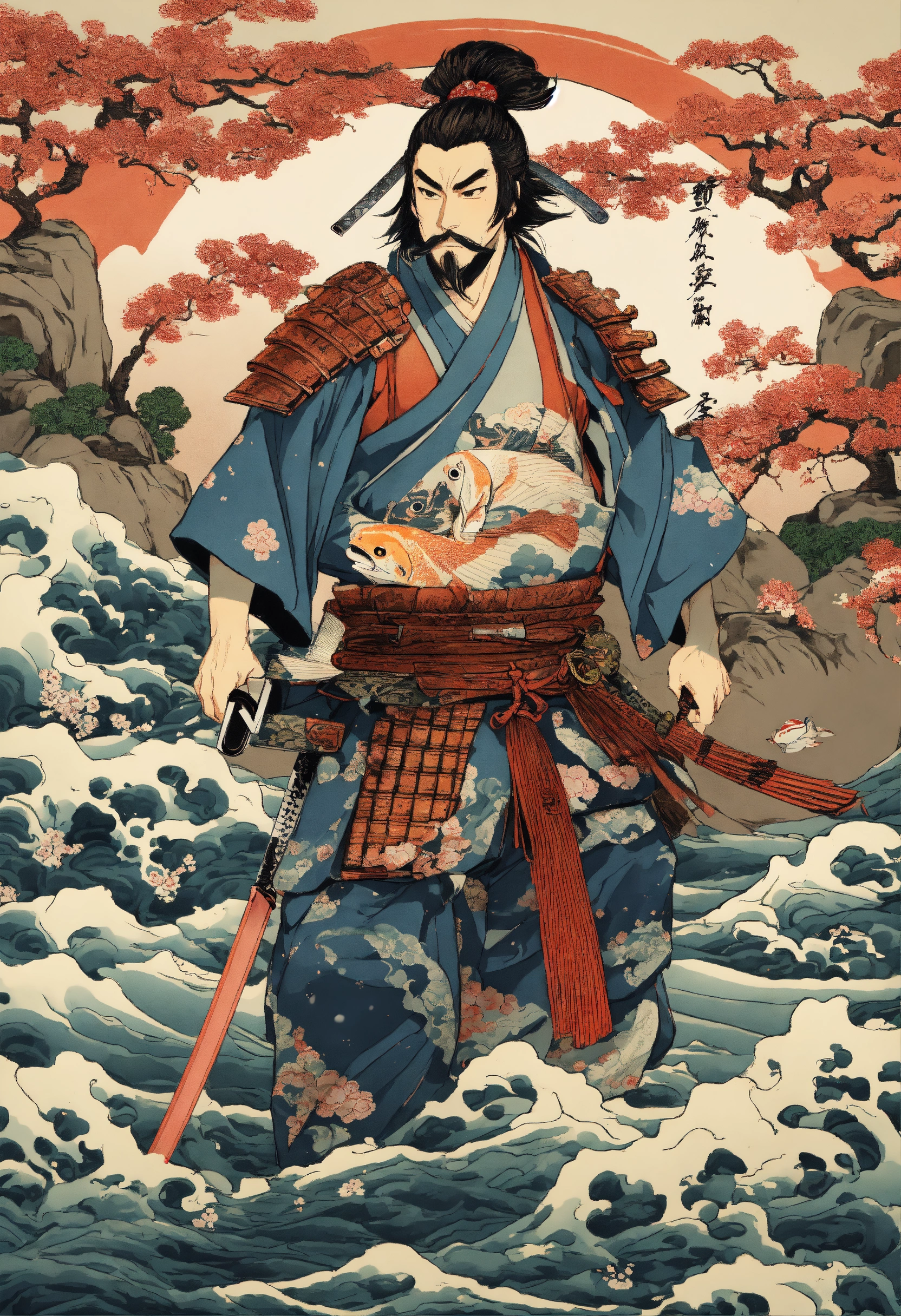 Lexica - There is a samurai with a fish and a sword on a white ...