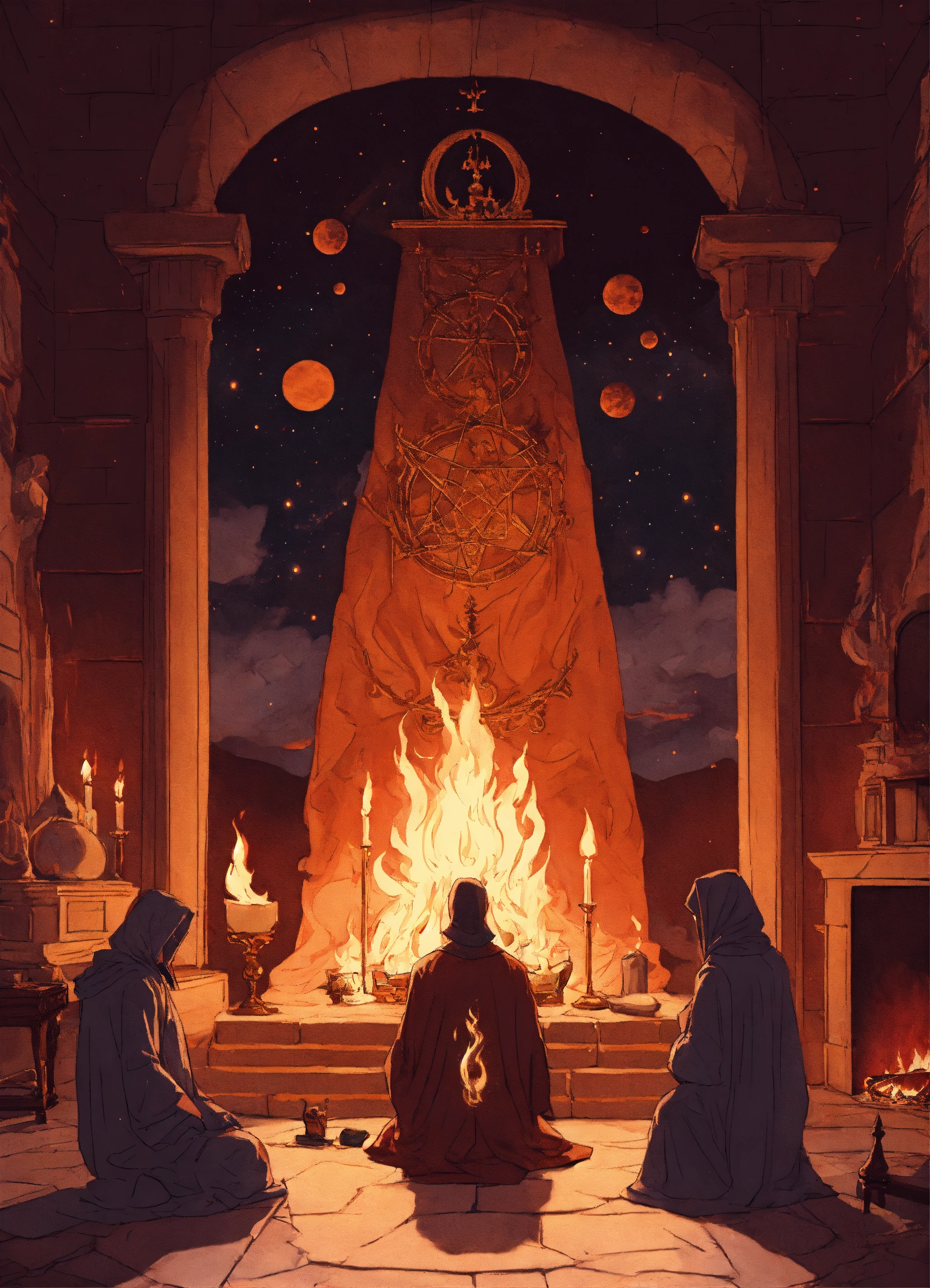Lexica - Occult member wearing robes, gathered around a fireplace ...