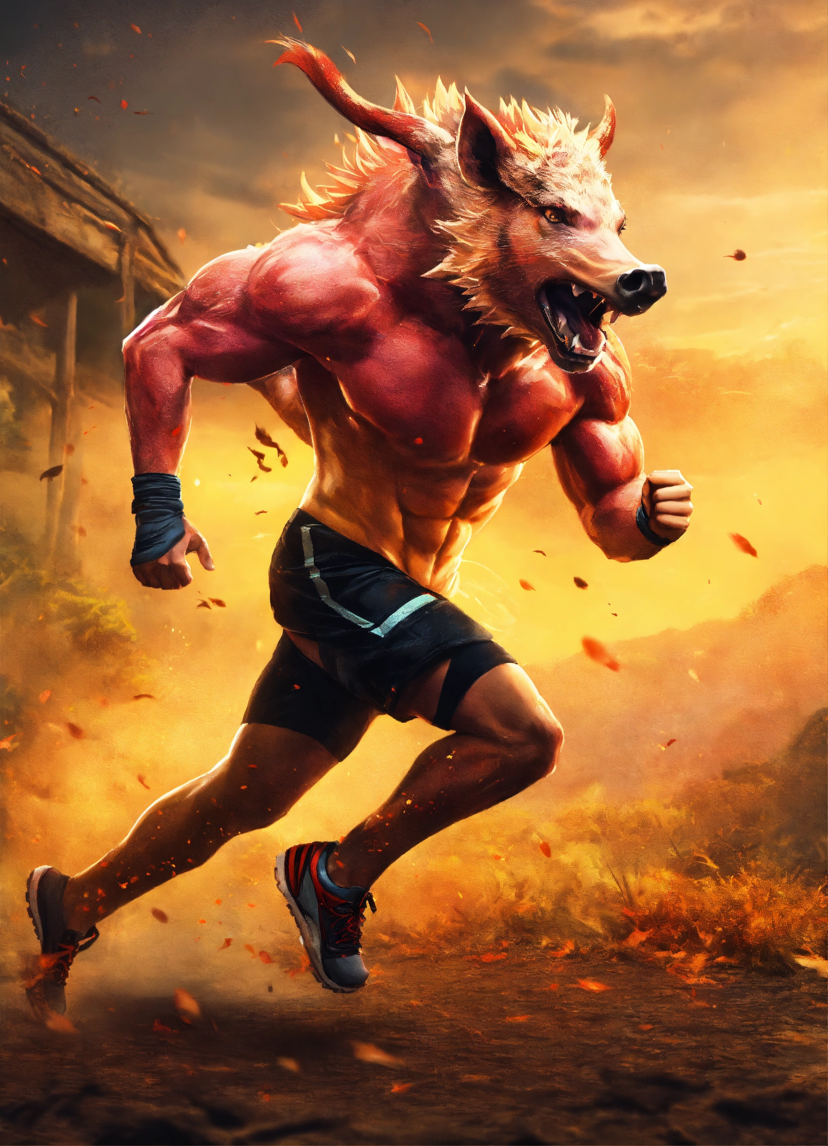 Lexica - Humoristic Naruto body mixed with wild boar head running ...